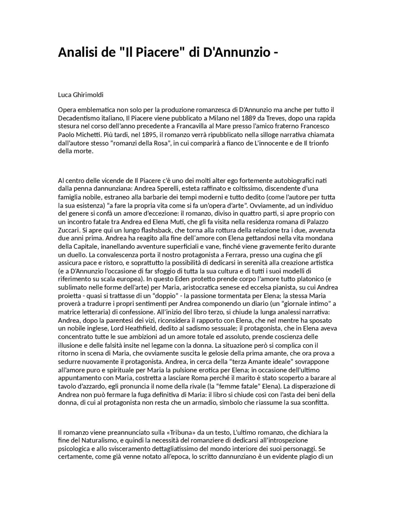 Il Piacere Di Gabriele Dannunzioappunto Word Docsity