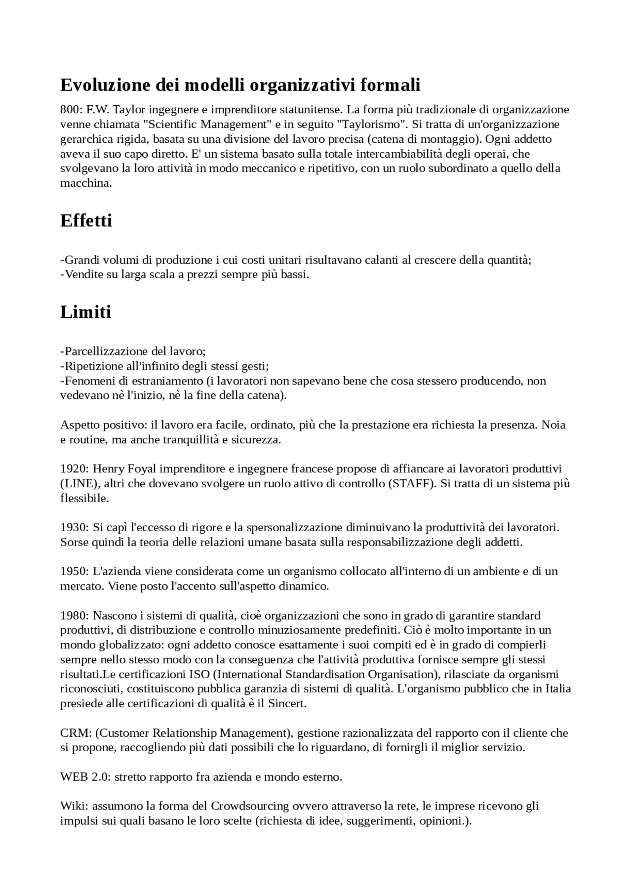 Evoluzione Dei Modelli Organizzativi Formali | Appunti di Psicologia ...