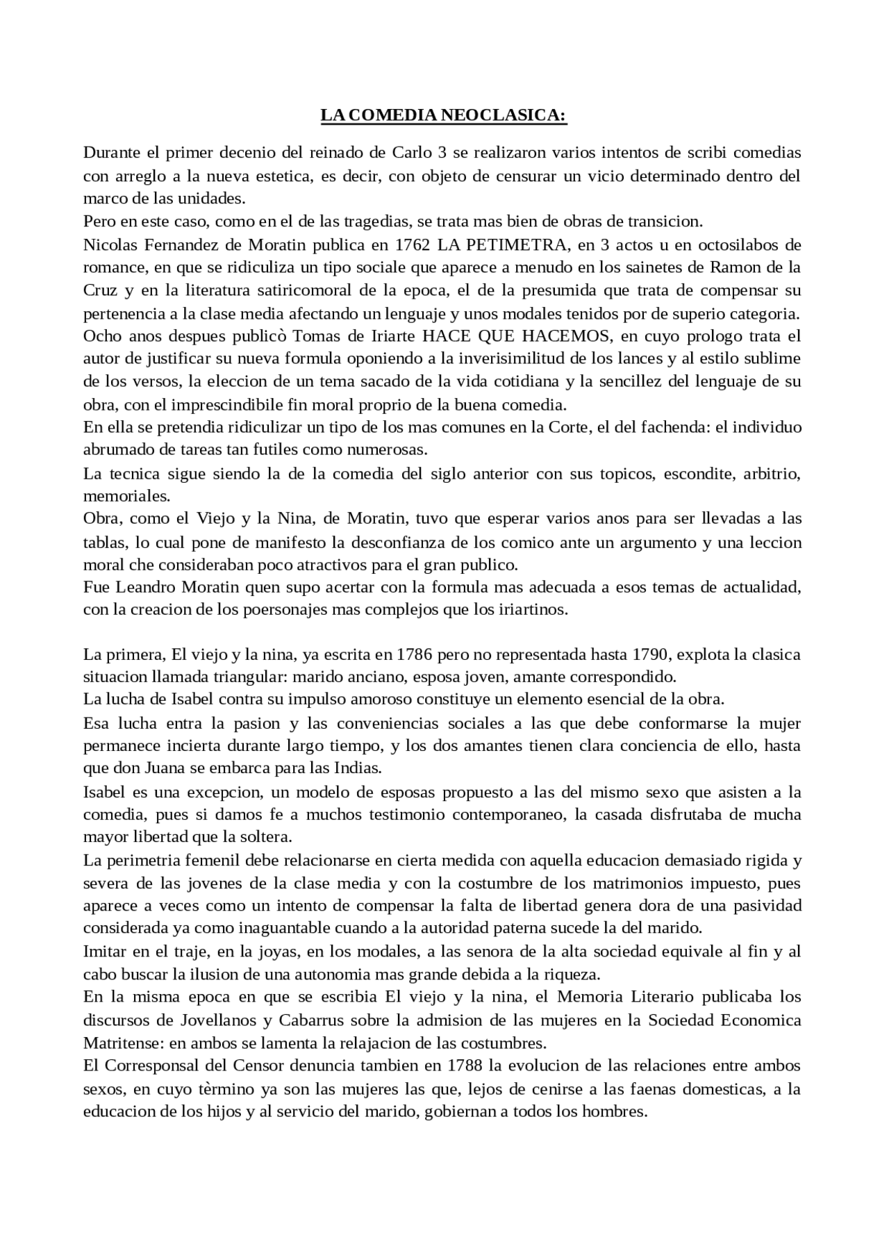 La comedia neoclasica - Docsity