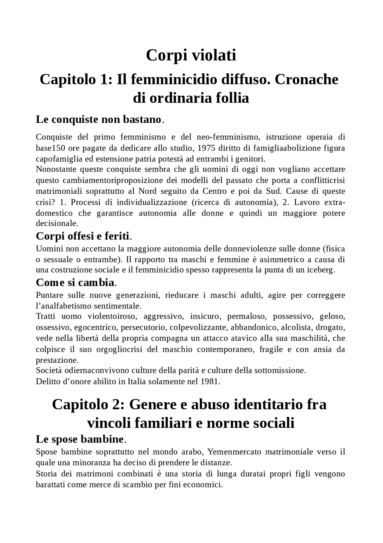 Riassunto Corpi Violati Docsity