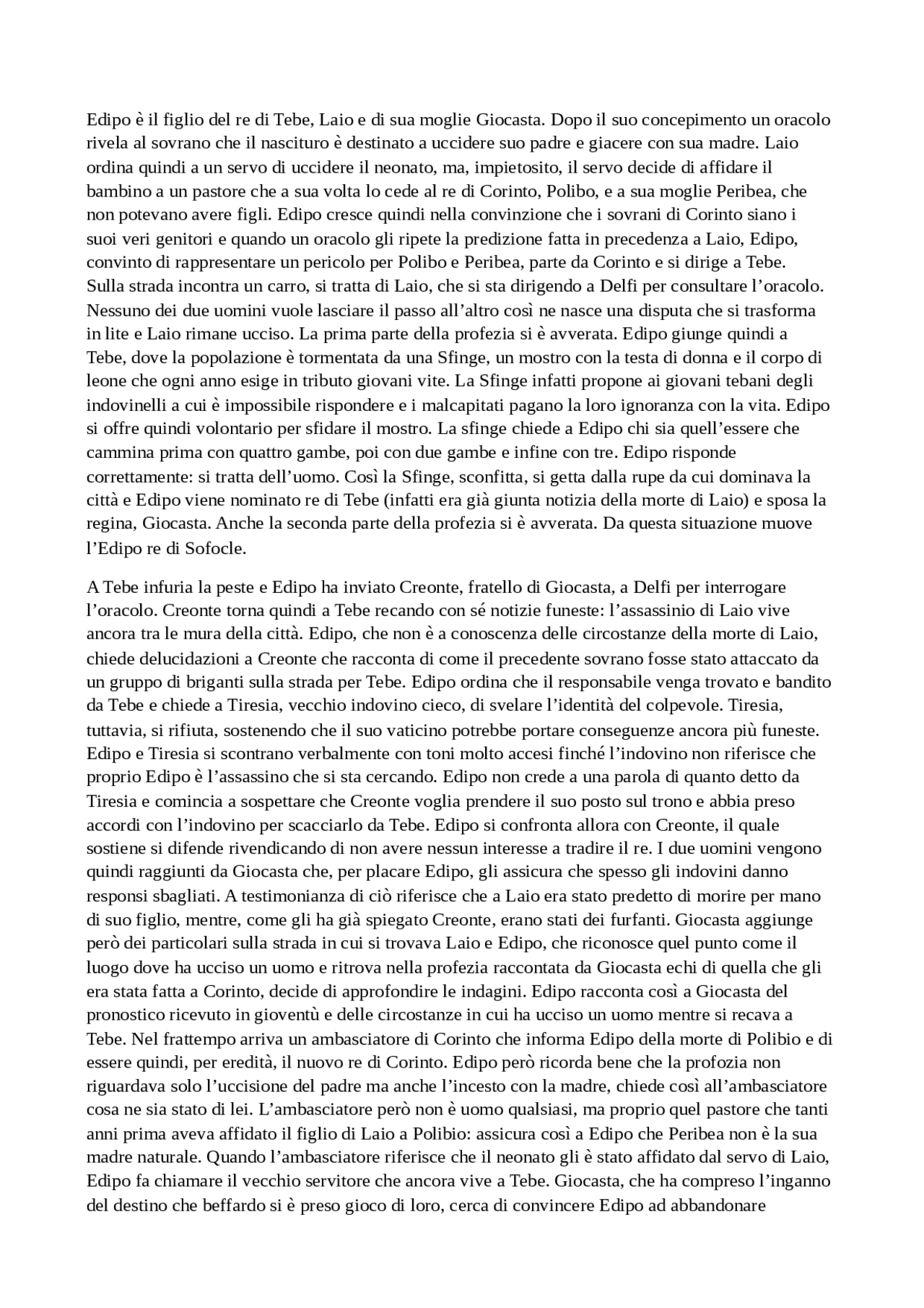 Breve Riassunto Edipo Re Docsity