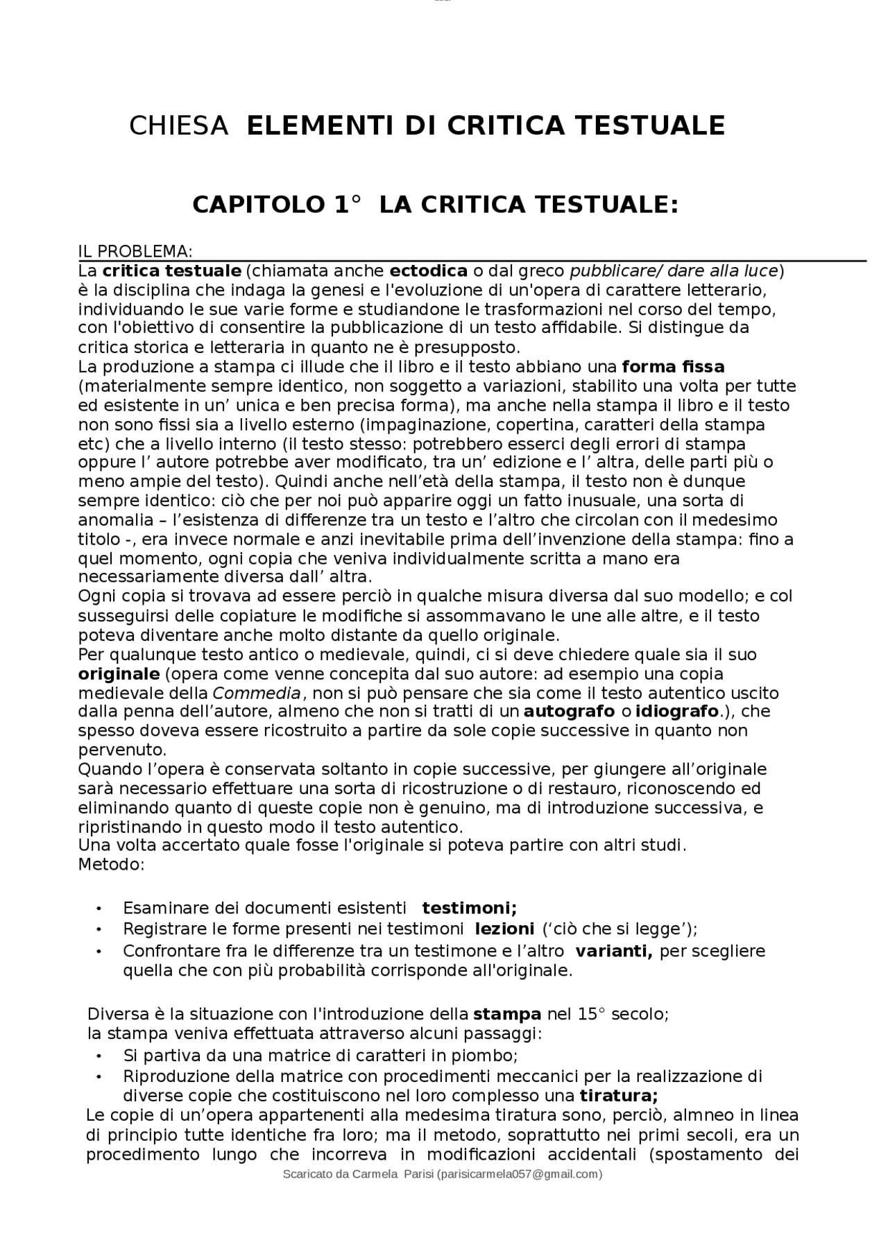 Riassunto P Chiesa Elementi Di Critica Testuale Docsity
