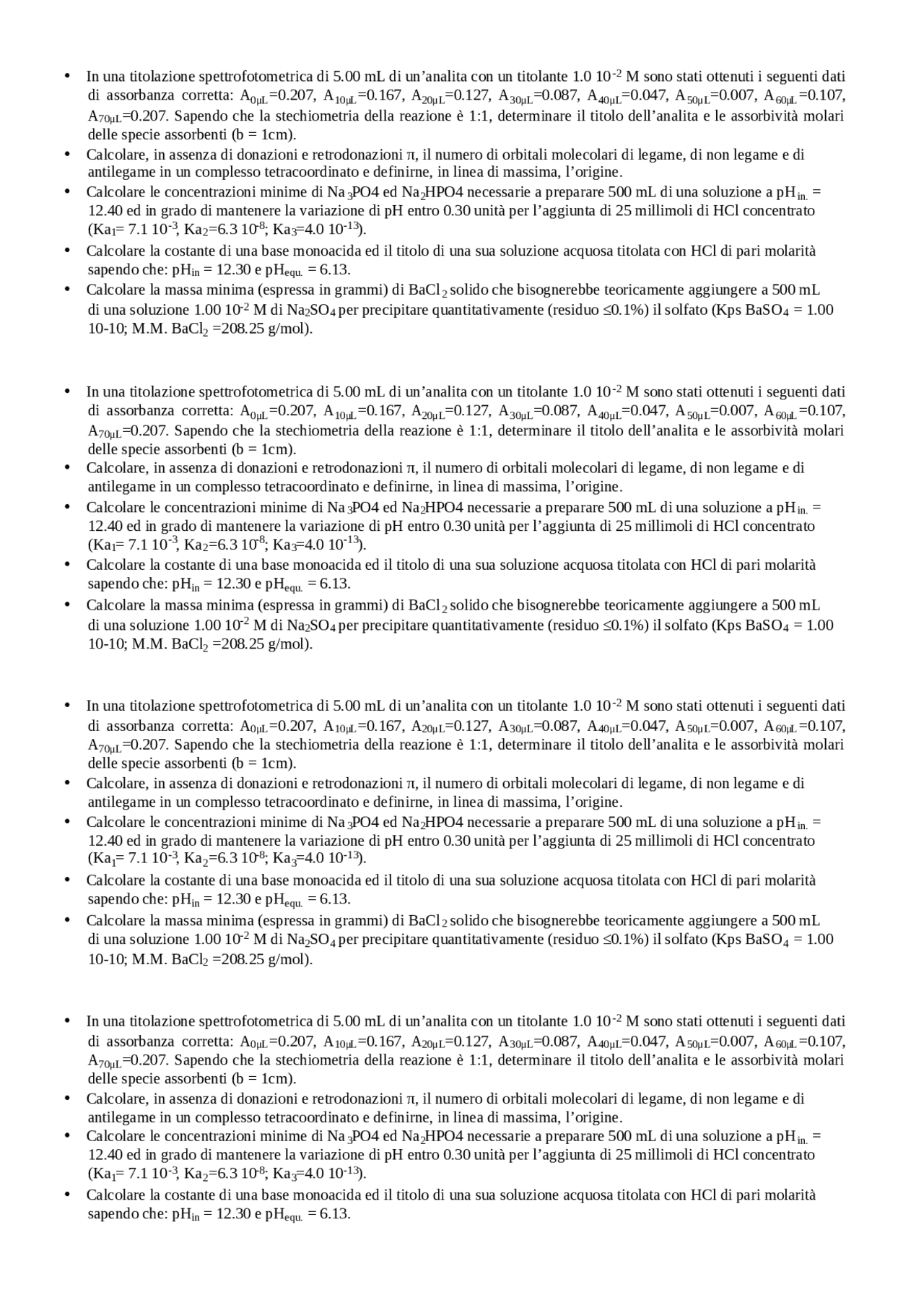 Compiti E Teoria Di Chimica Analitica Ctf Unict Docsity