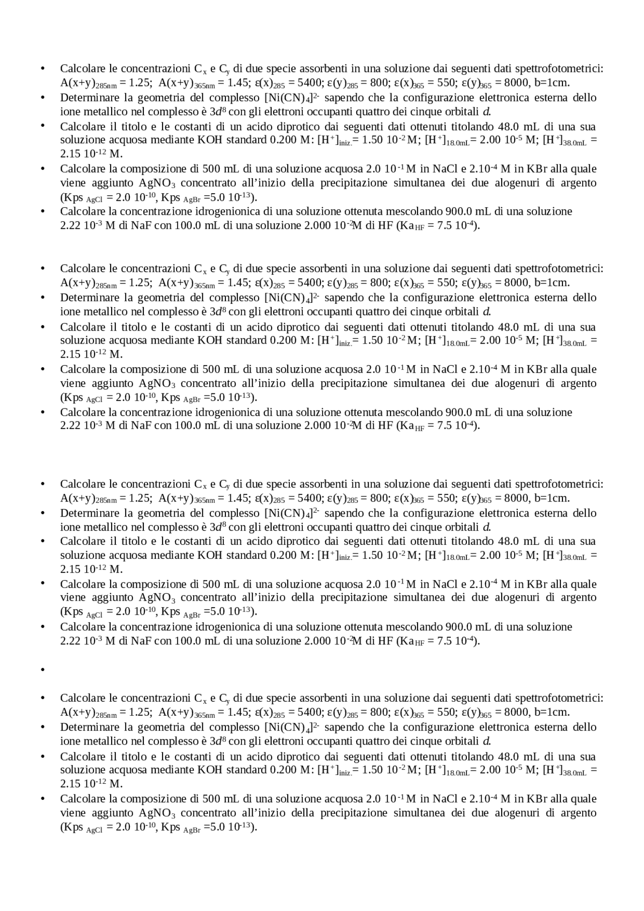 Compiti E Teoria Di Chimica Analitica Ctf Unict Docsity