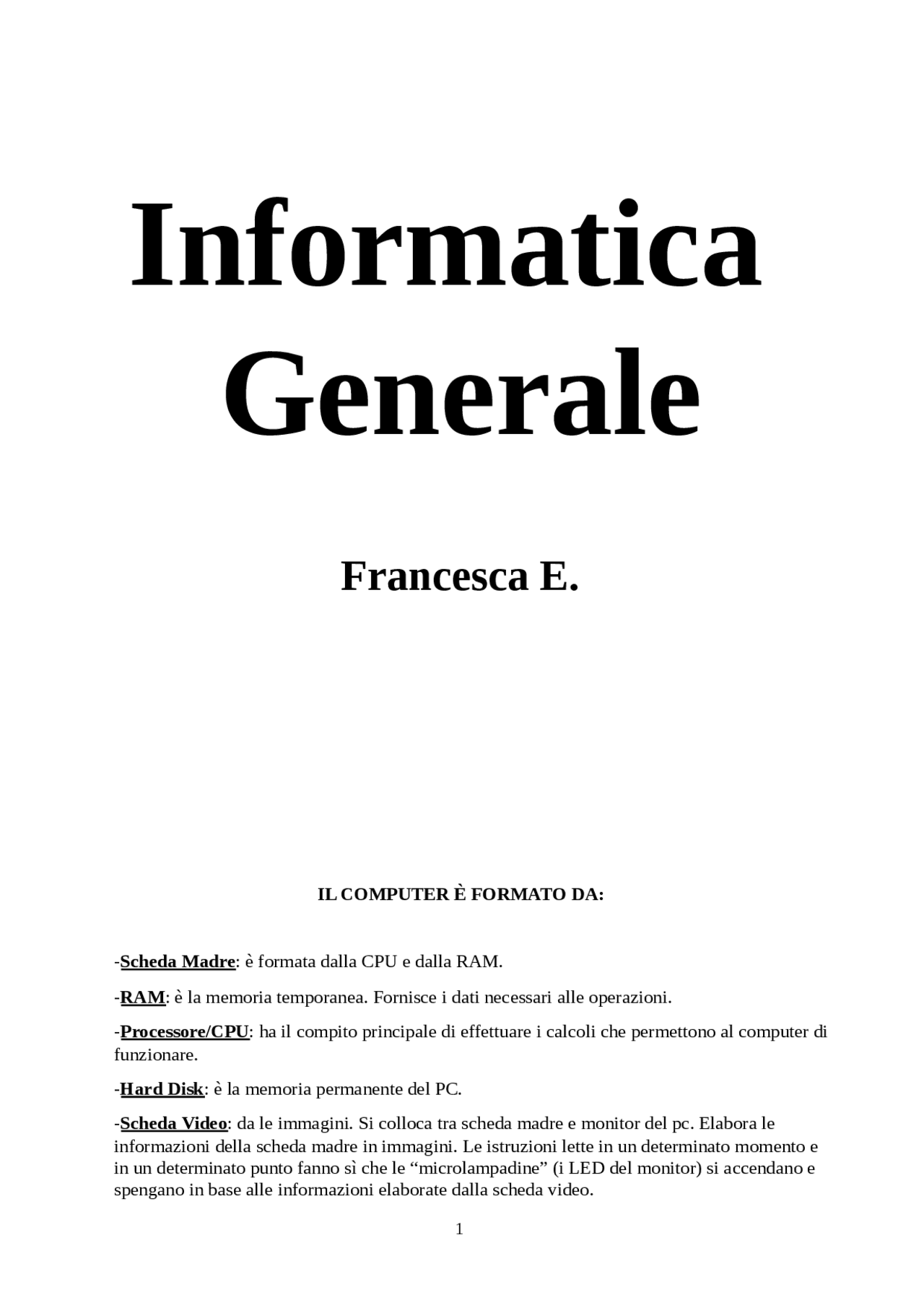 Corso Di Informatica Base Sintesi Del Corso Di Computer Science Docsity