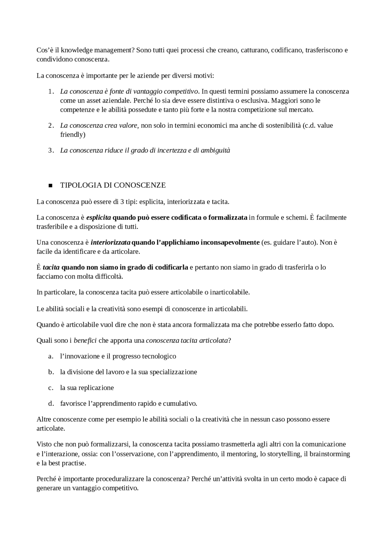 Riassunto Knowledge Management Docsity