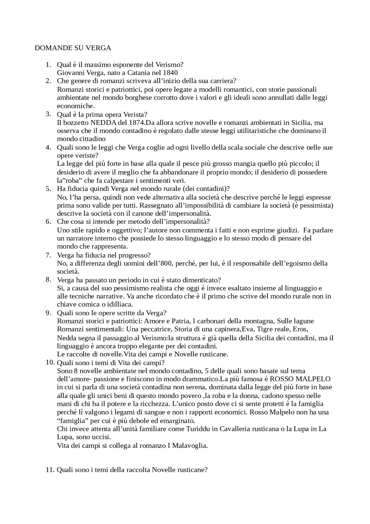 Verga Domande E Appunti Docsity