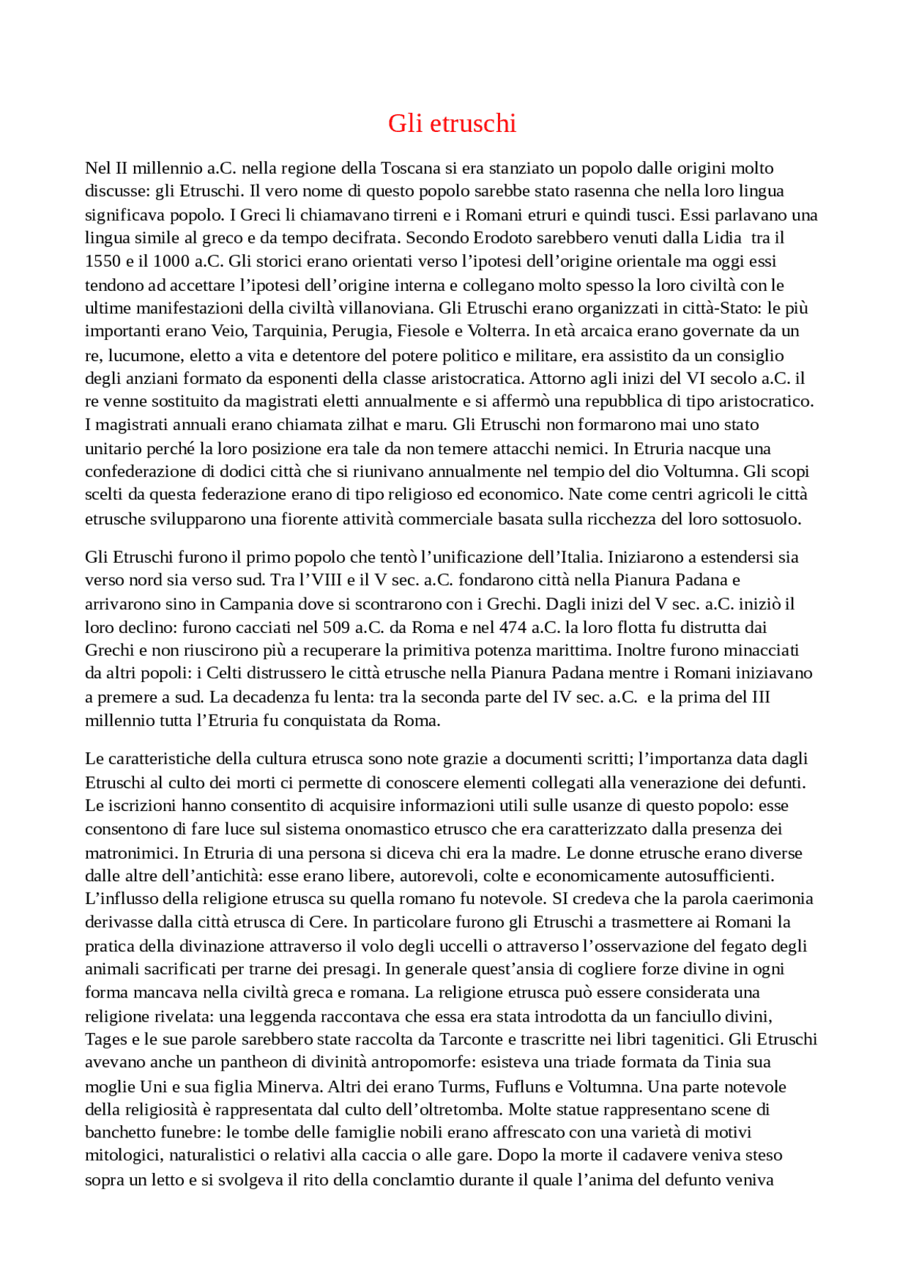 Gli Etruschi Riassunto Docsity