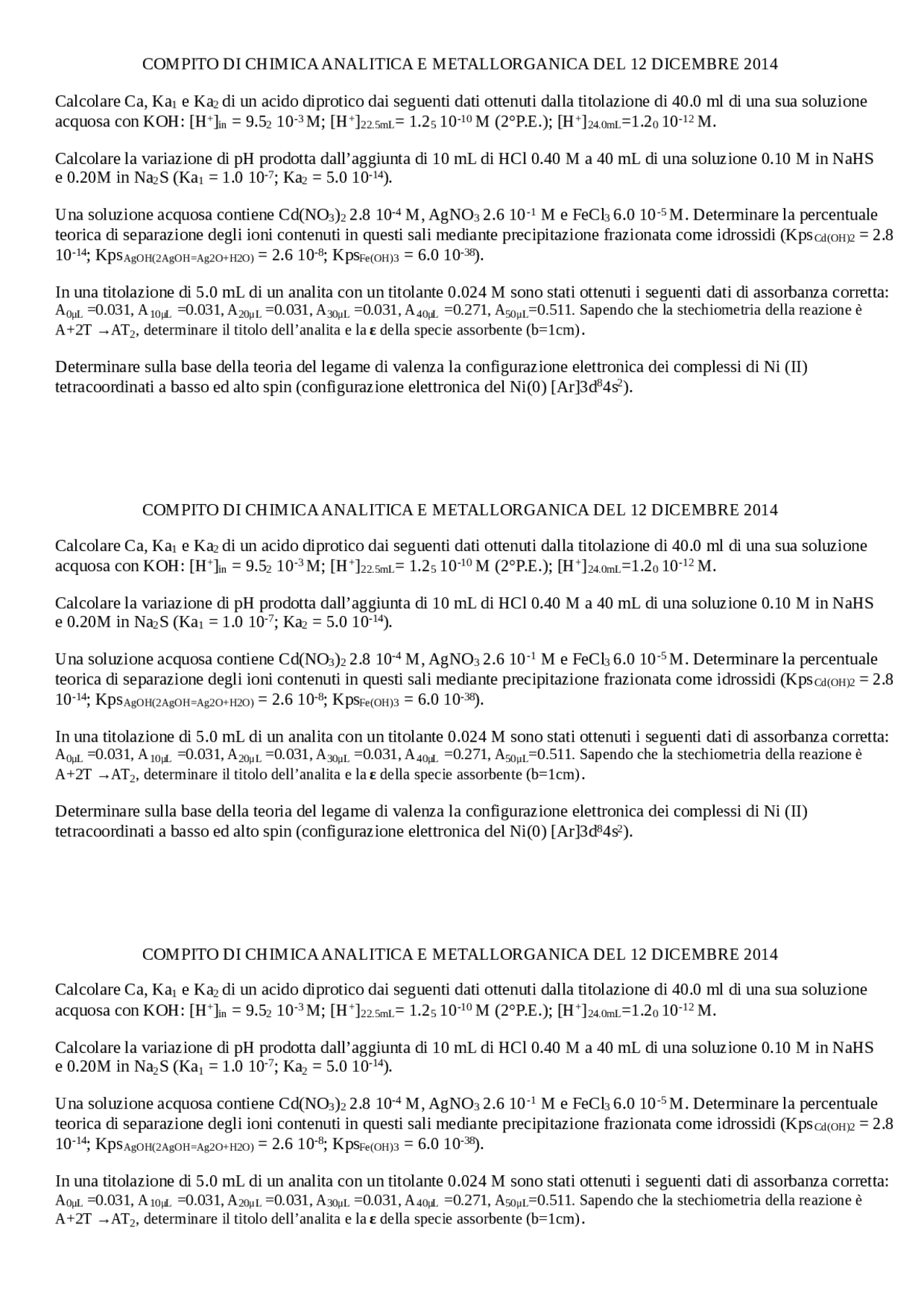 Compiti E Teoria Di Chimica Analitica Docsity