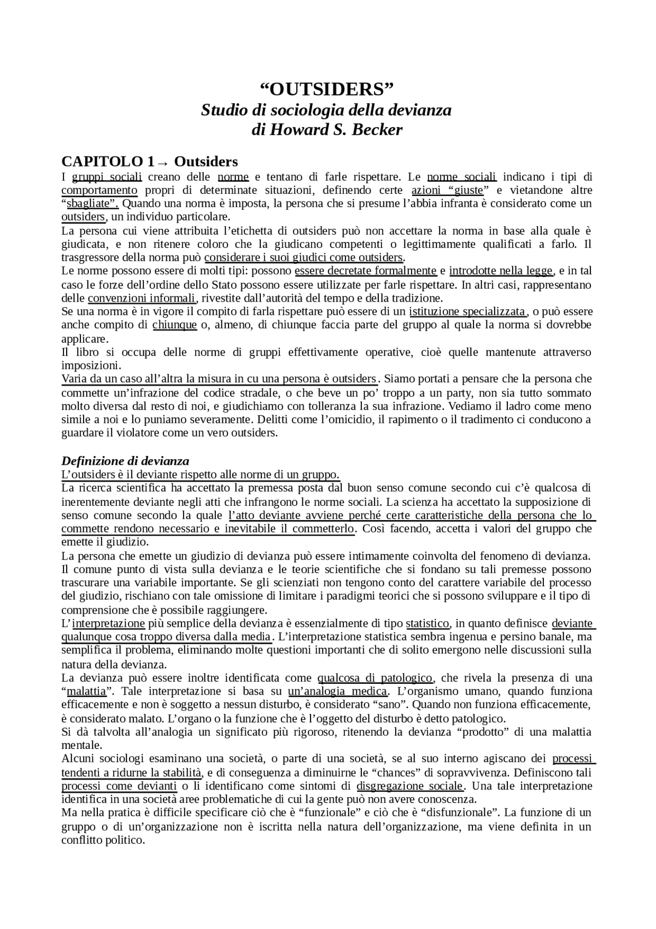 OUTSIDERS” Studio di sociologia della devianza - Docsity
