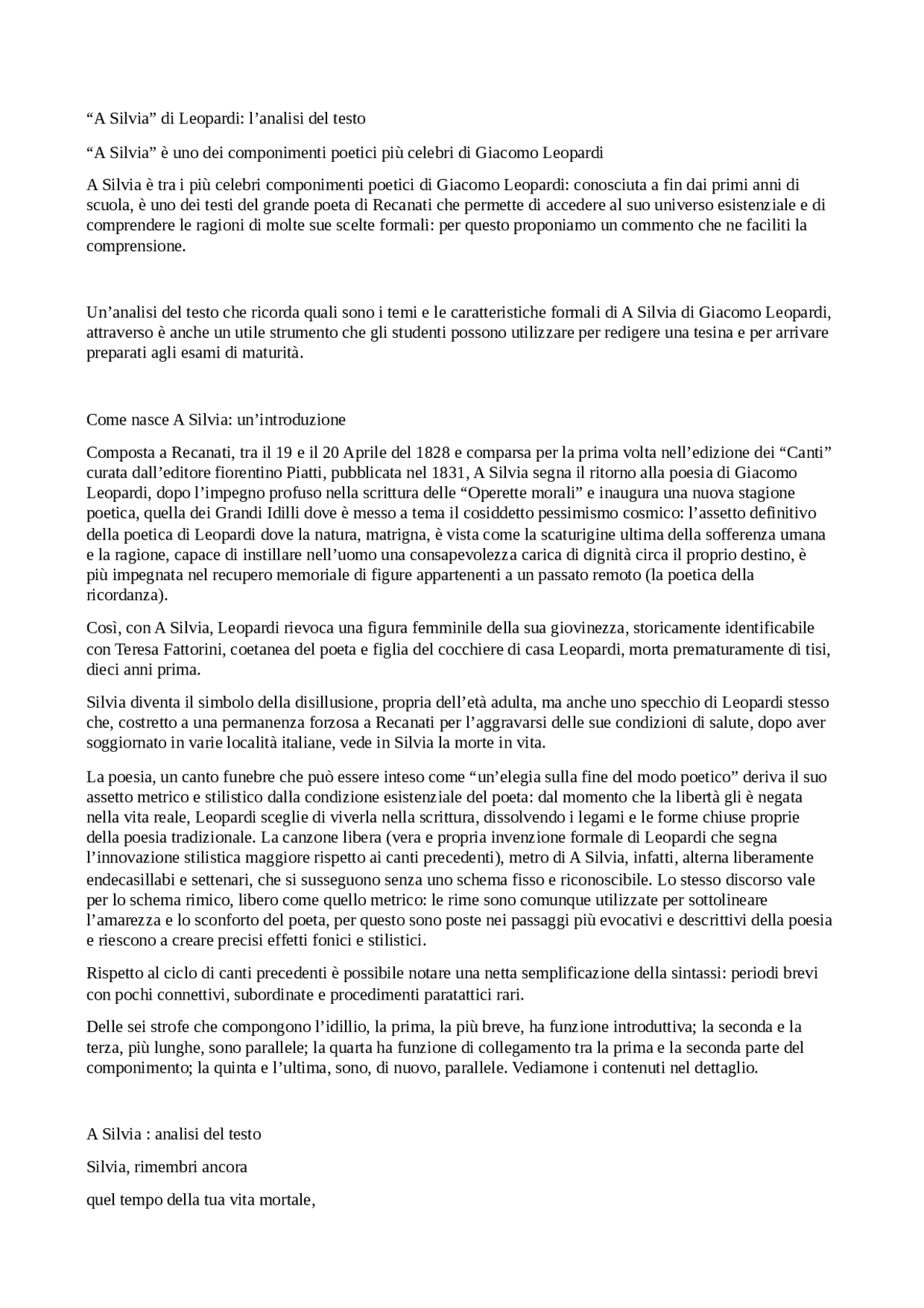 A silvia Leopardi Giacomo - Docsity