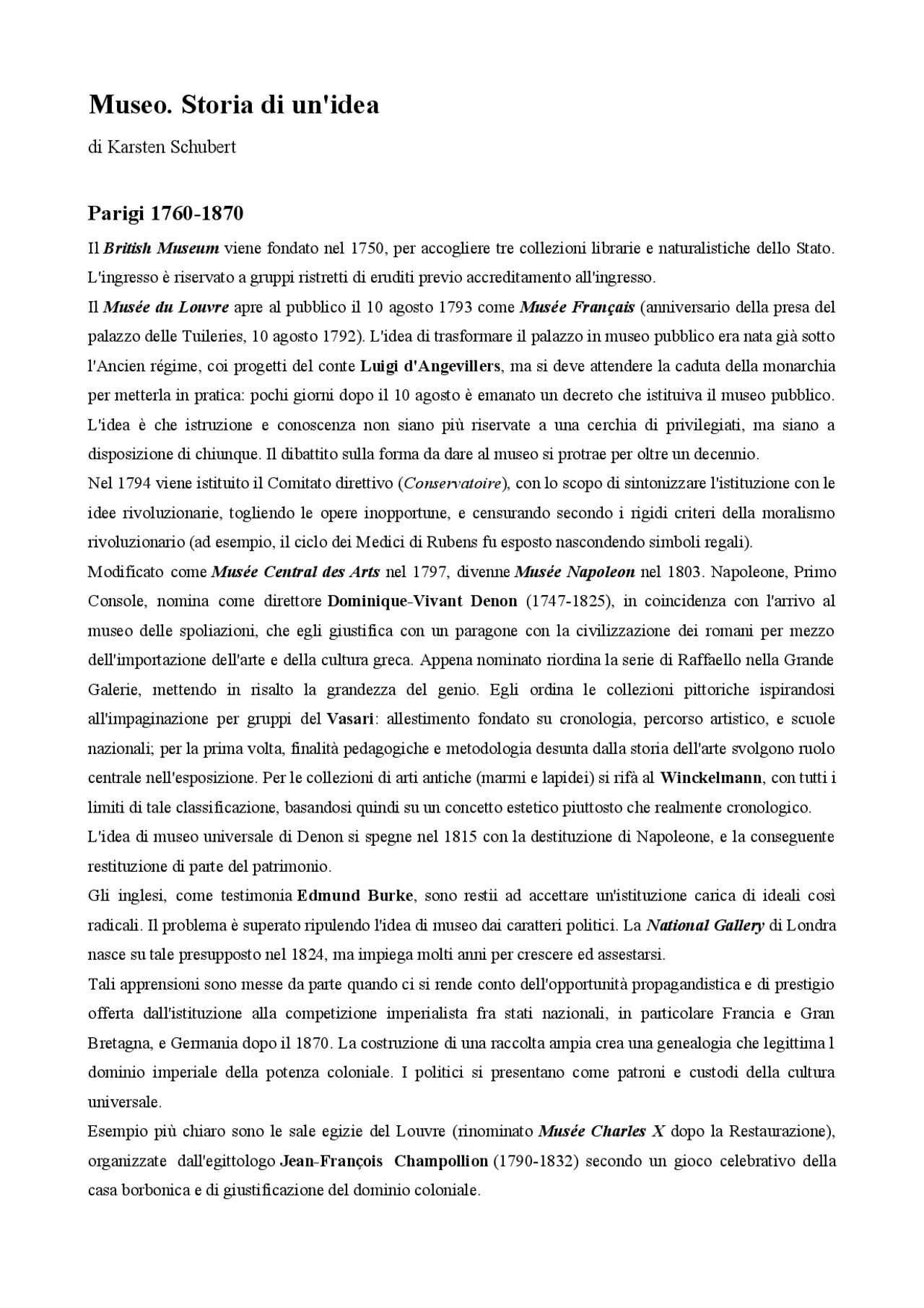 Museo Storia Di Unidea Di Karsten Schubert Docsity