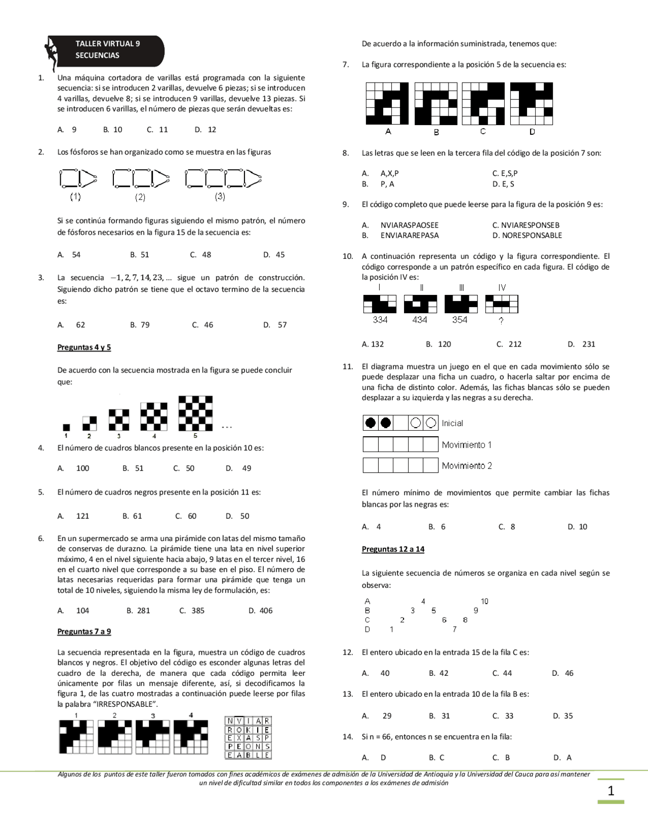Razonamiento Logico Udea Ejercicios De Matemáticas Docsity