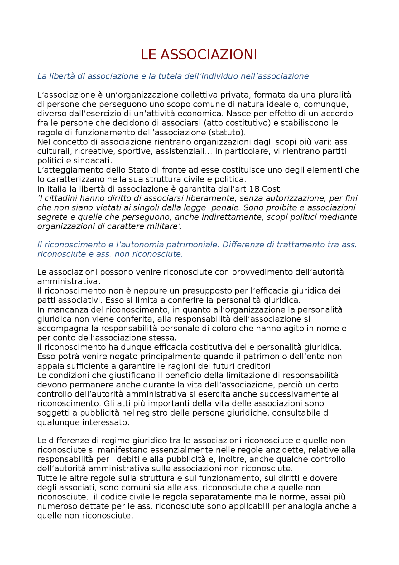Le Associazioni Manuale Trimarchi Docsity