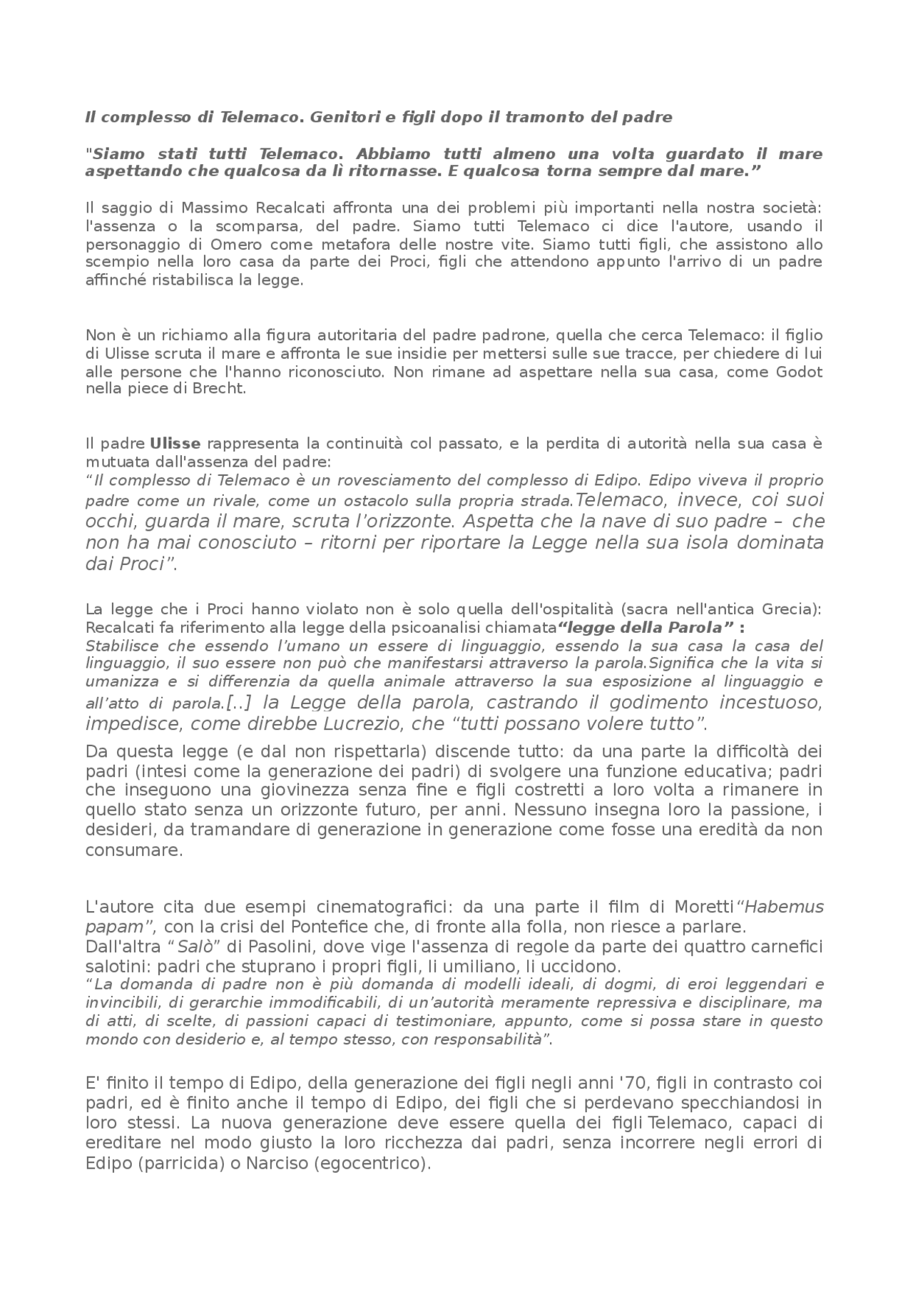 Il Complesso Di Telemaco Docsity