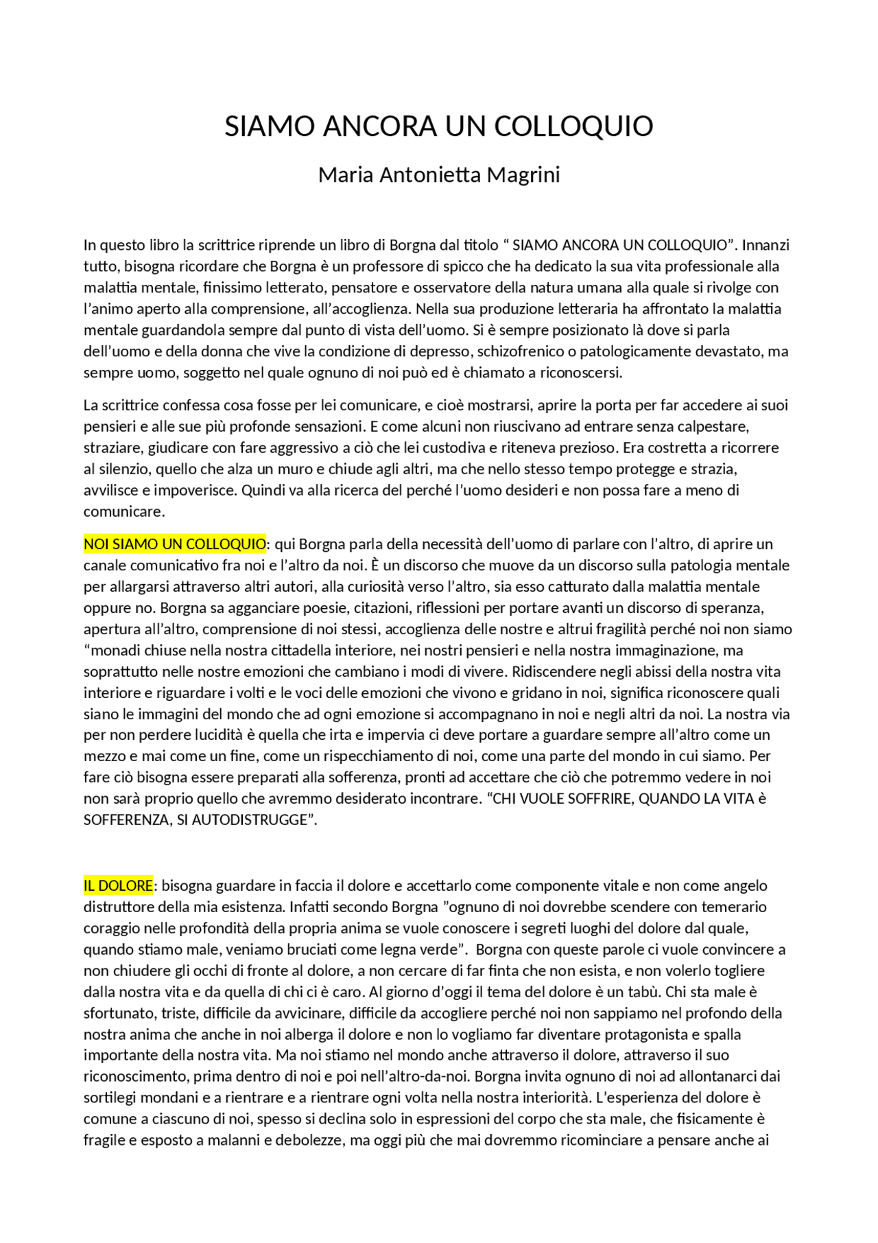 Riassunti E Appunti Di Siamo Ancora Un Colloqui Di Magrini Docsity