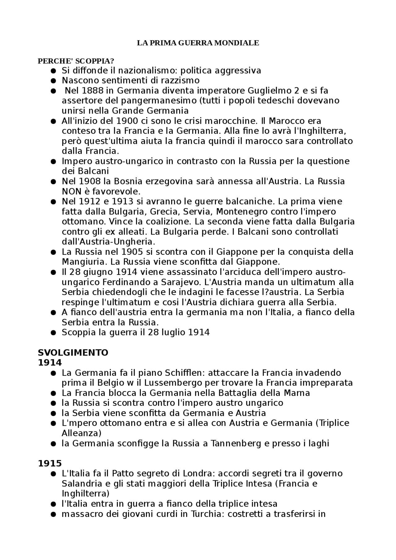 Prima Guerra Mondiale Docsity
