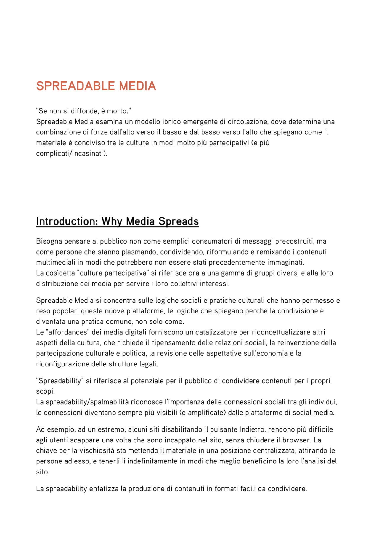 Riassunto Spreadable Media - Docsity