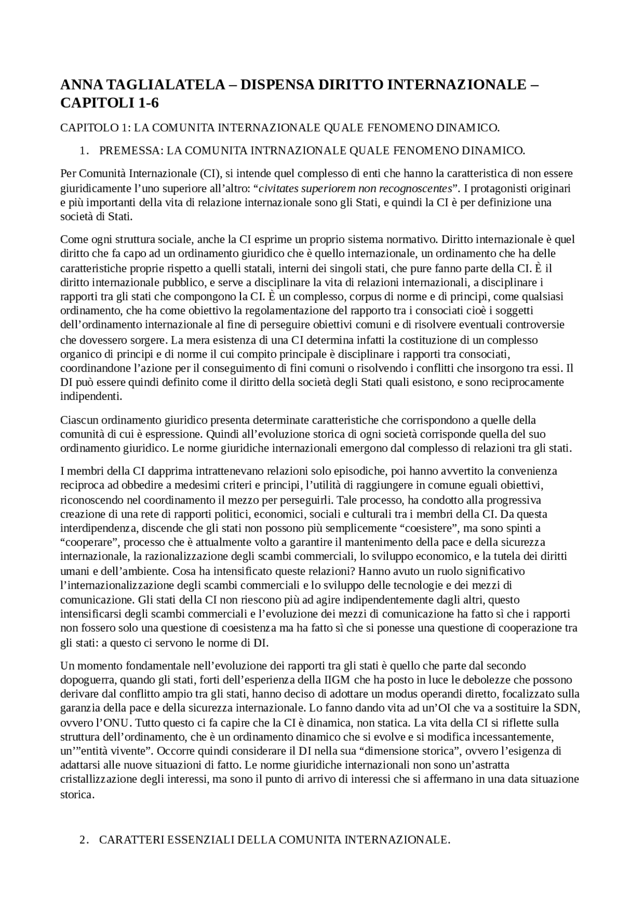 Dispensa Diritto Internazionale Docsity