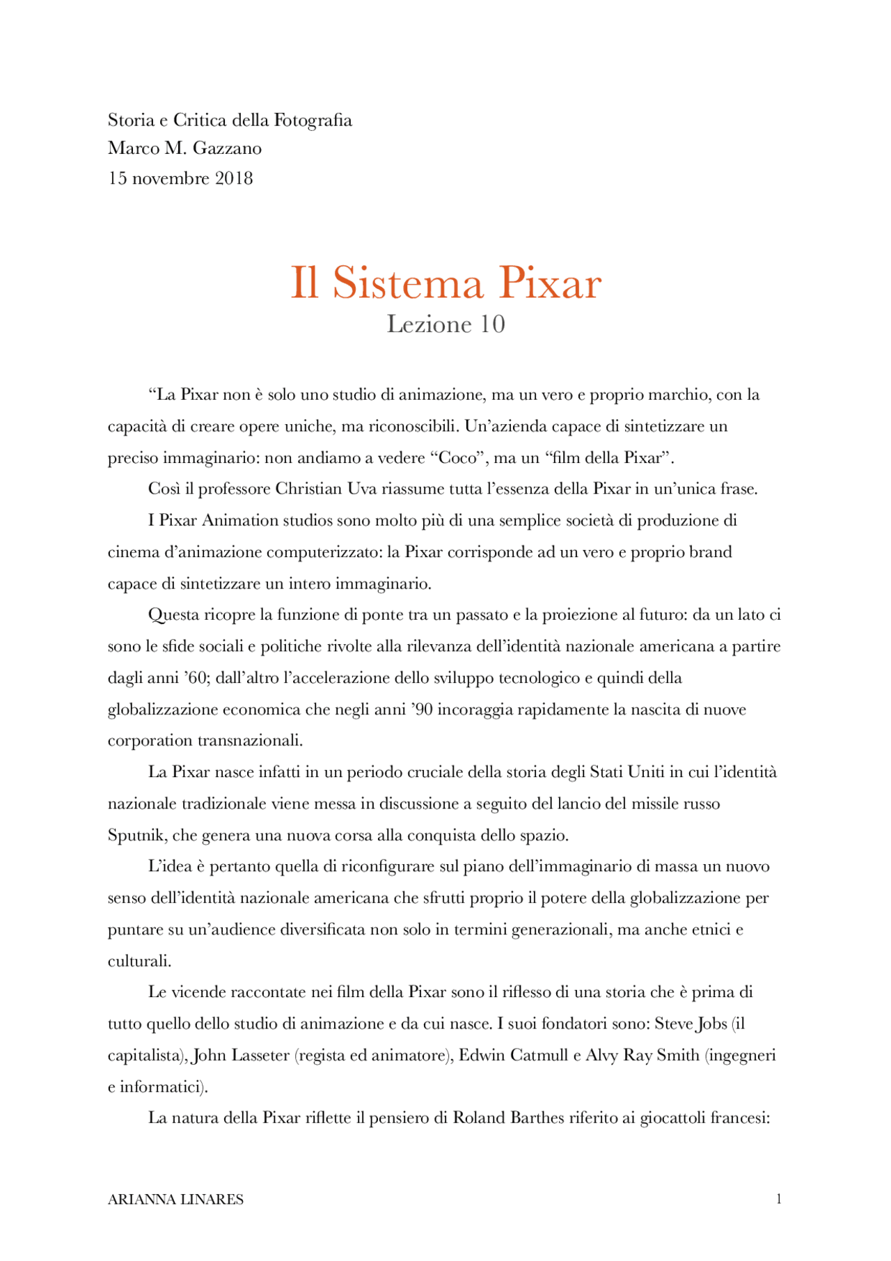 Il Sistema Pixar Ricerca Docsity