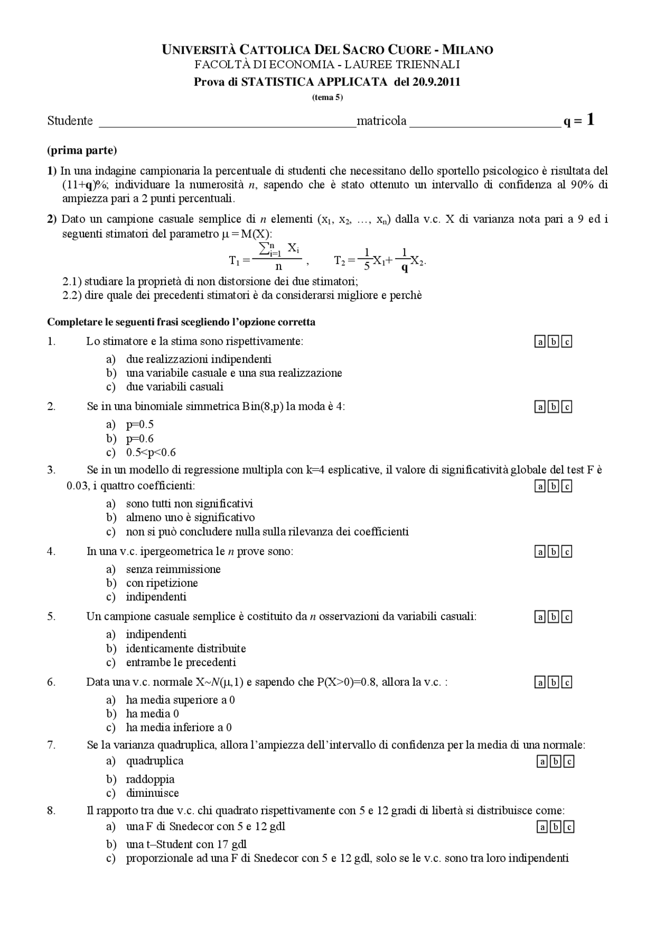 Temi d'esame statistica applicata - Docsity