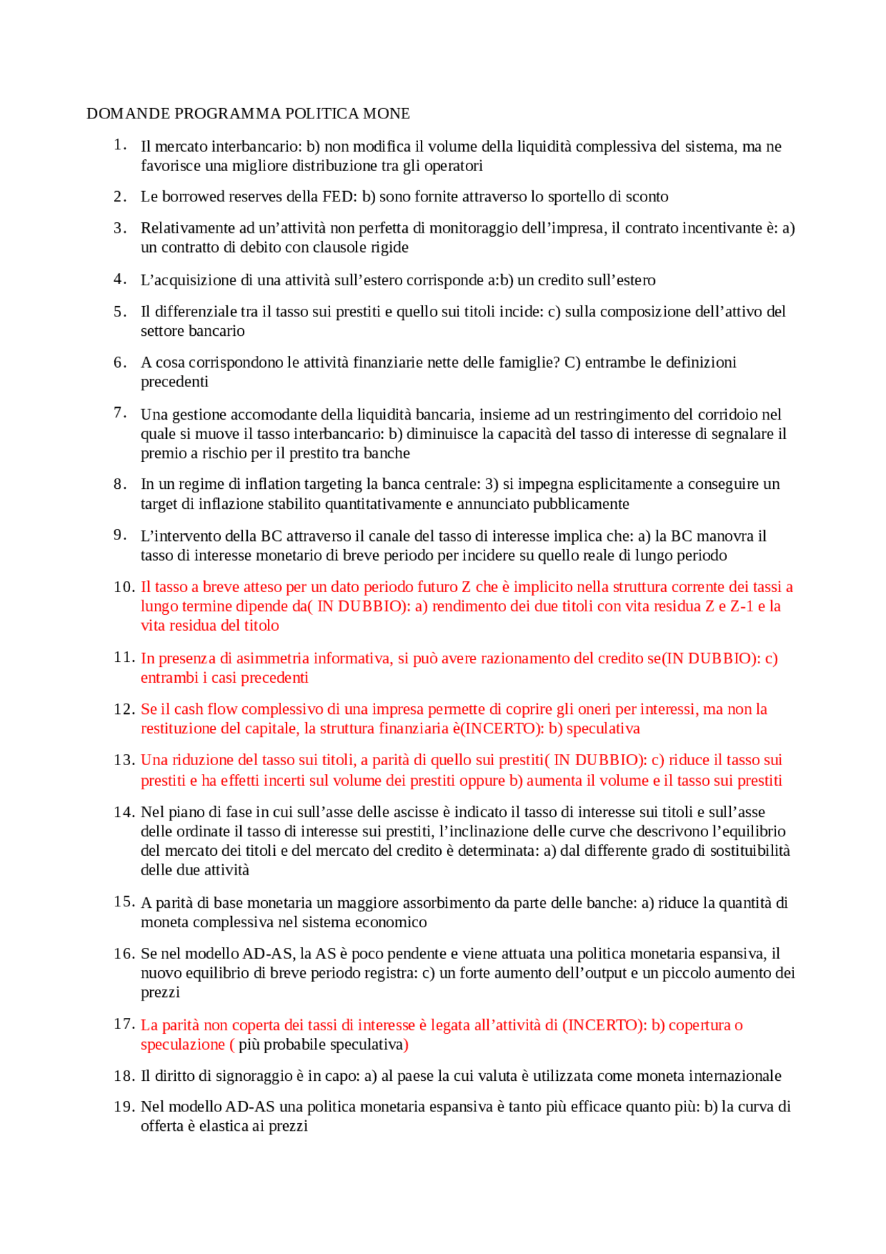 Crocette Politica Monetaria Docsity