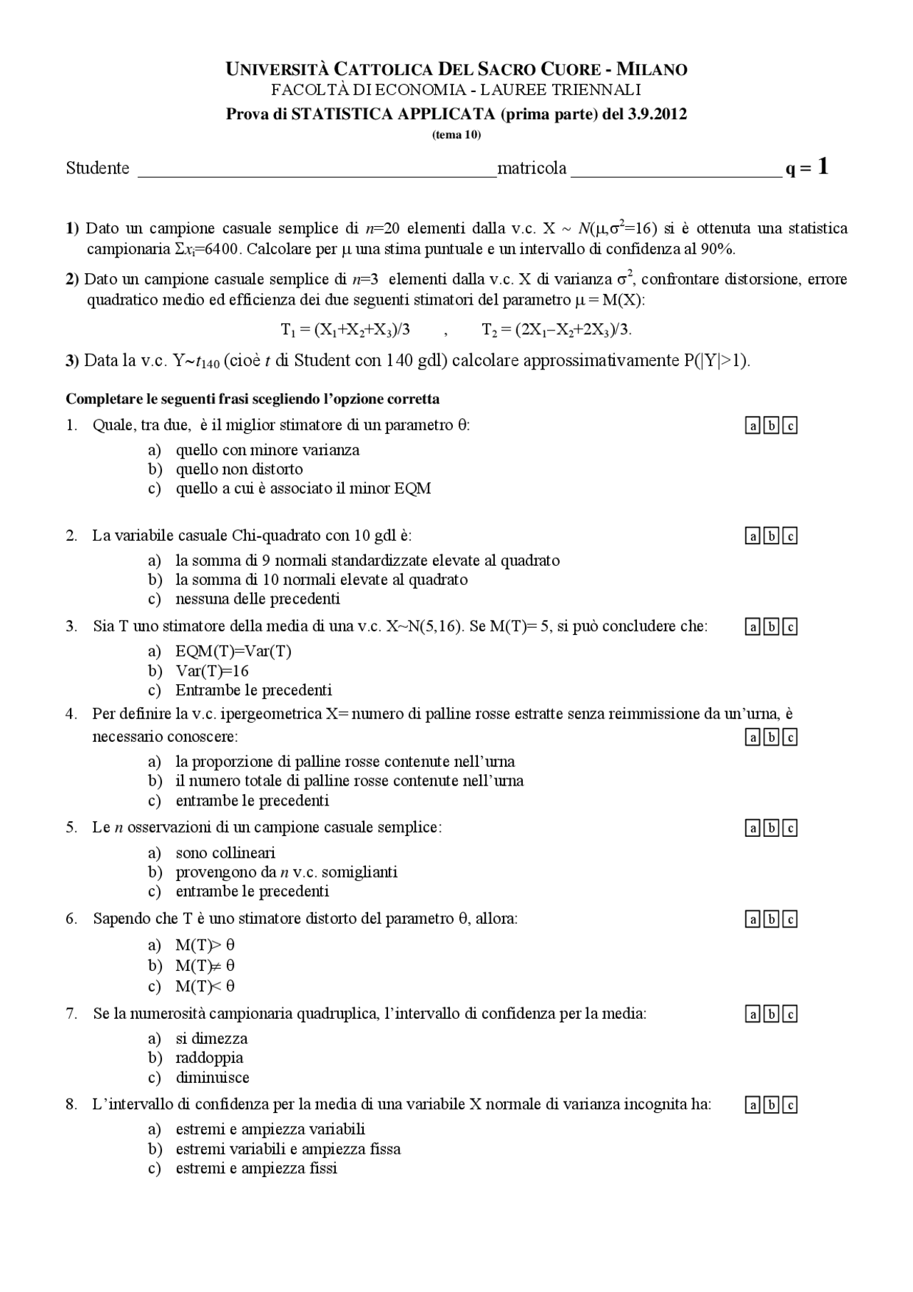 Temi d'esame statistica applicata - Docsity