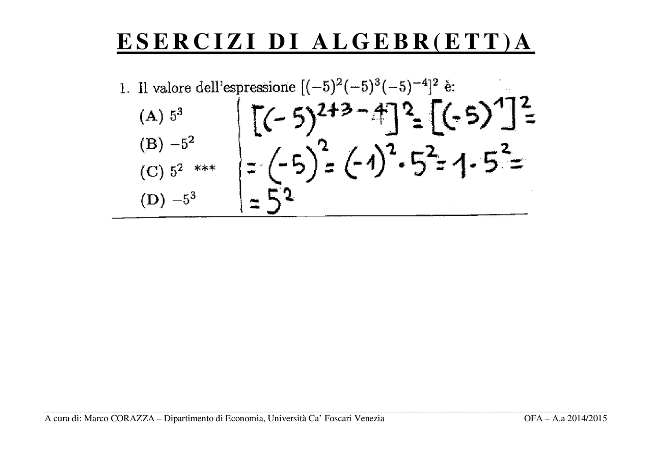 Esercizi Matematica Docsity