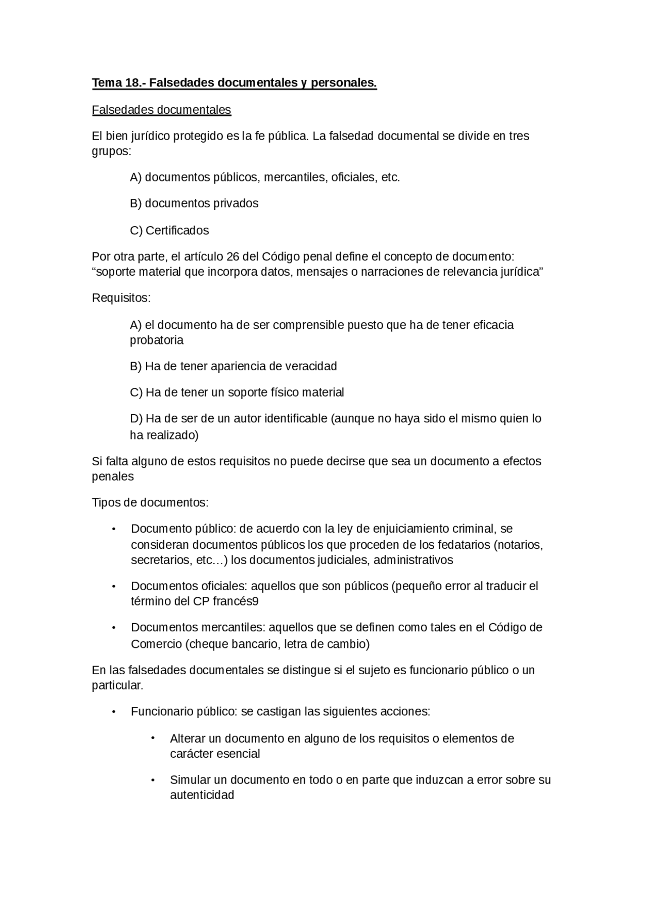 Tema 18.- Falsedades documentales y personales. - Docsity