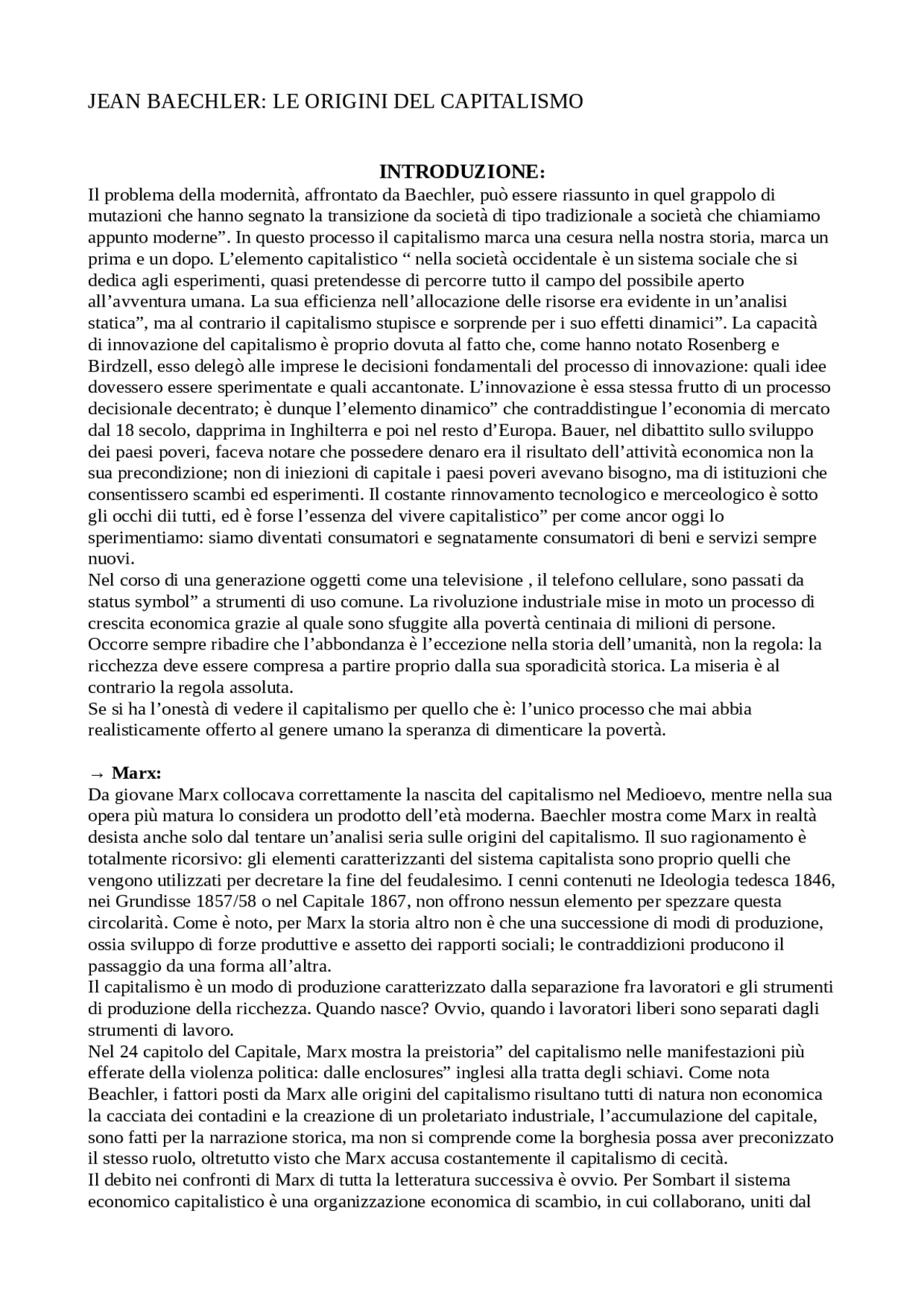 Jean Baechler le origini del capitalismo | Sintesi del corso di Storia ...