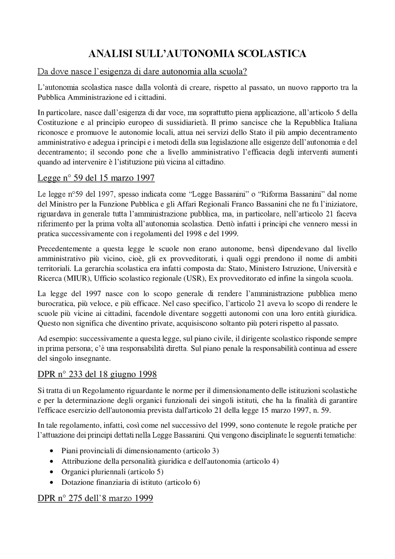 Analisi Autonomia Scolastica Docsity