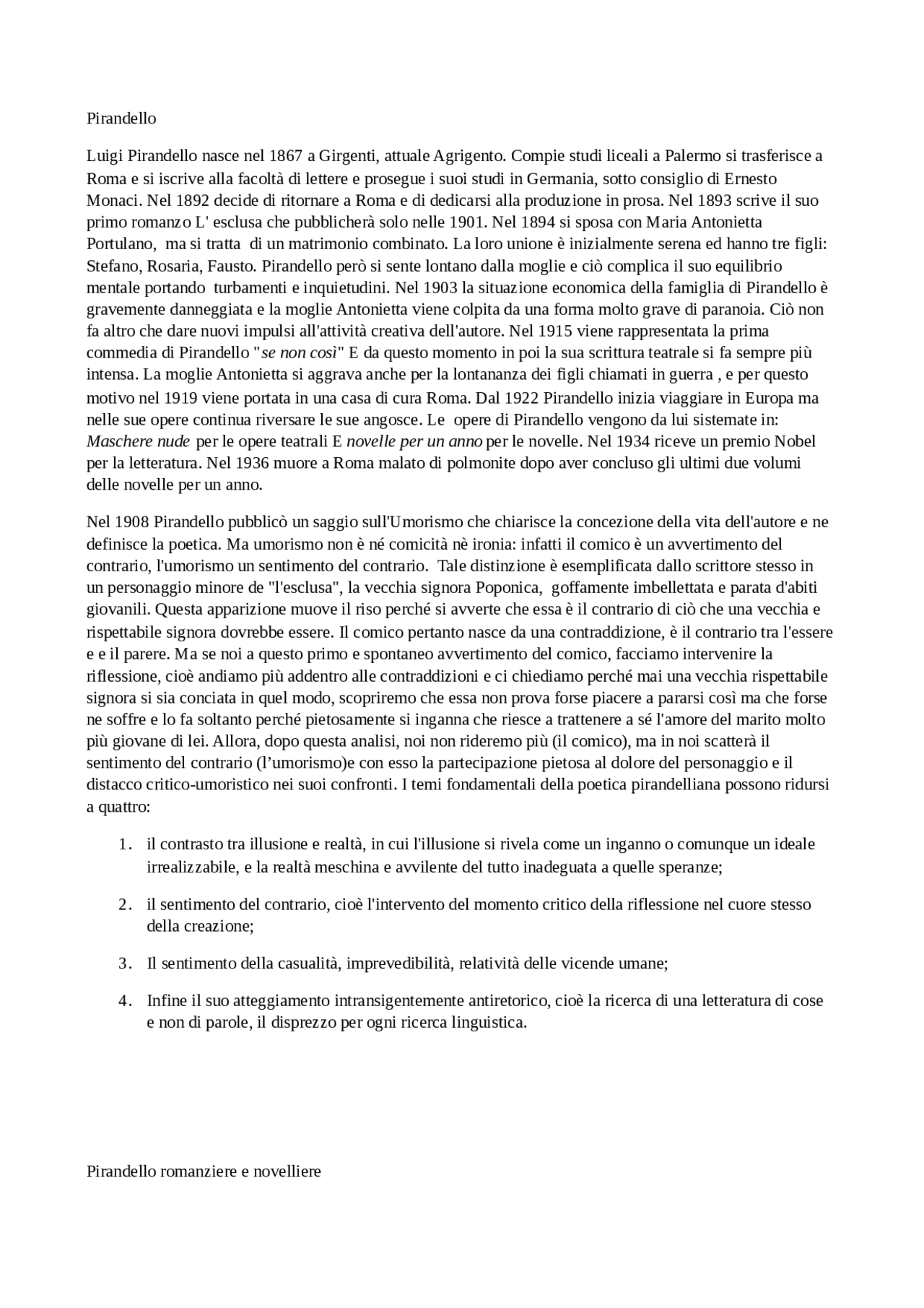 Sintesi Su Pirandello Docsity