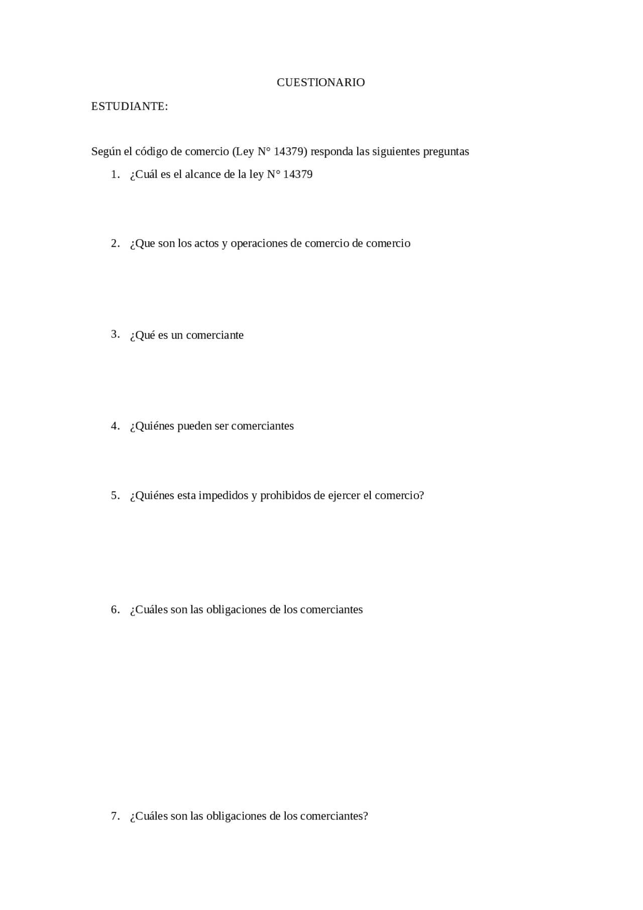 Cuestionario Codigo de COmercio - Docsity