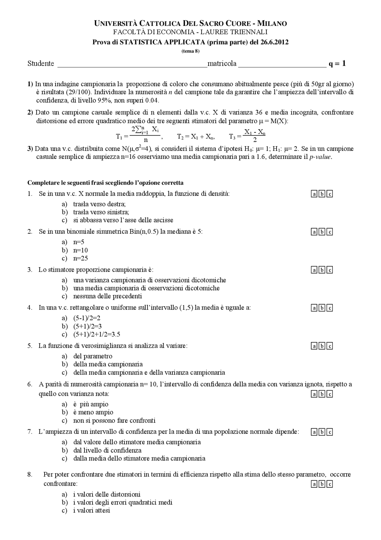 Temi d'esame statistica applicata - Docsity