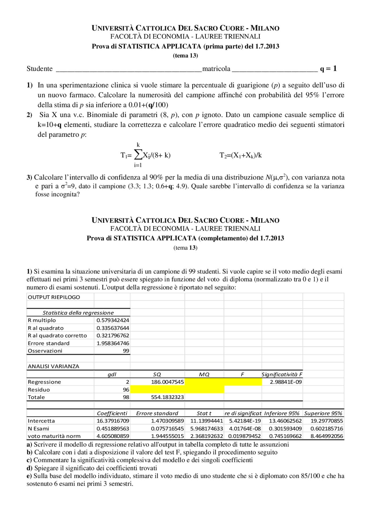 Temi Desame Statistica Applicata Docsity