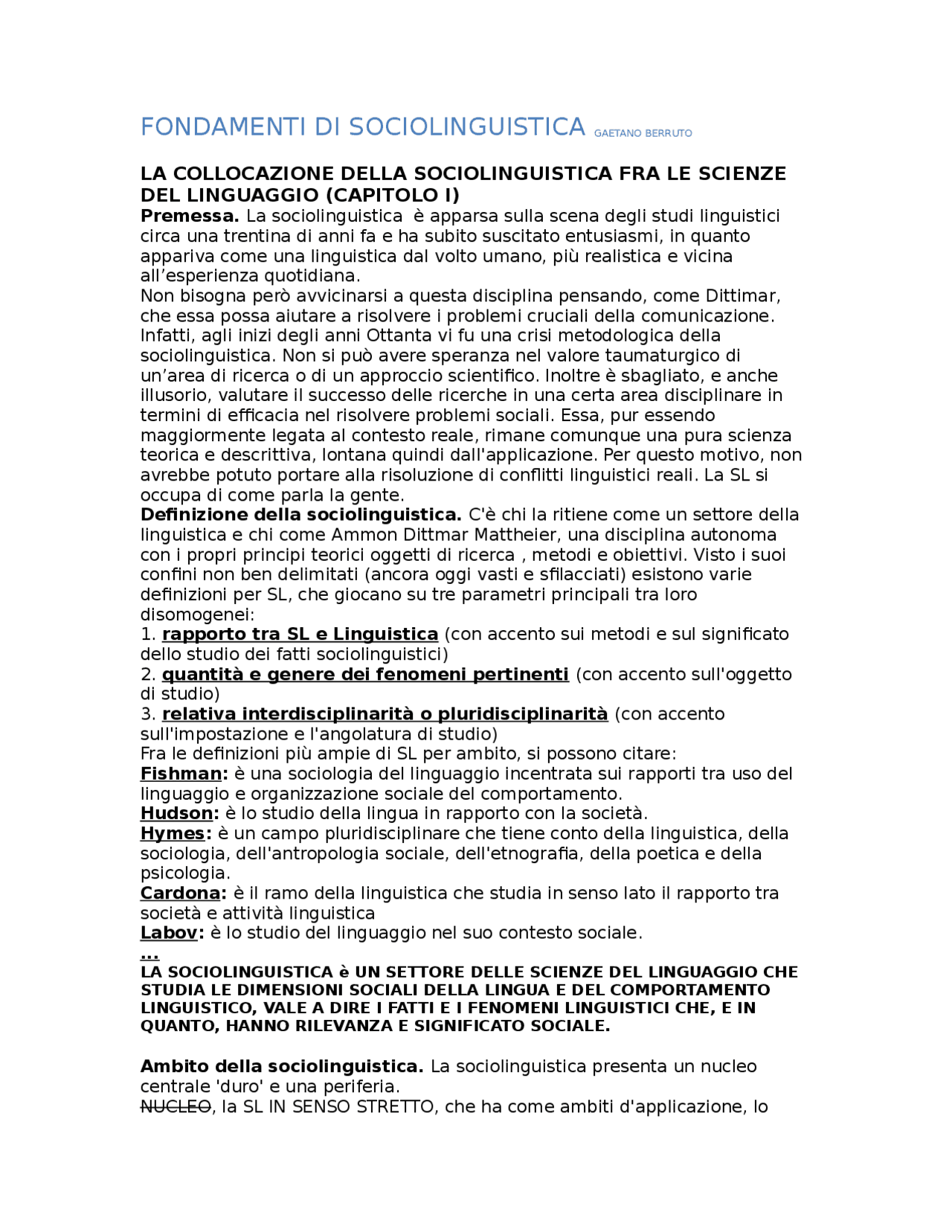 Fondamenti Di Sociolinguistica Berrutto Docsity