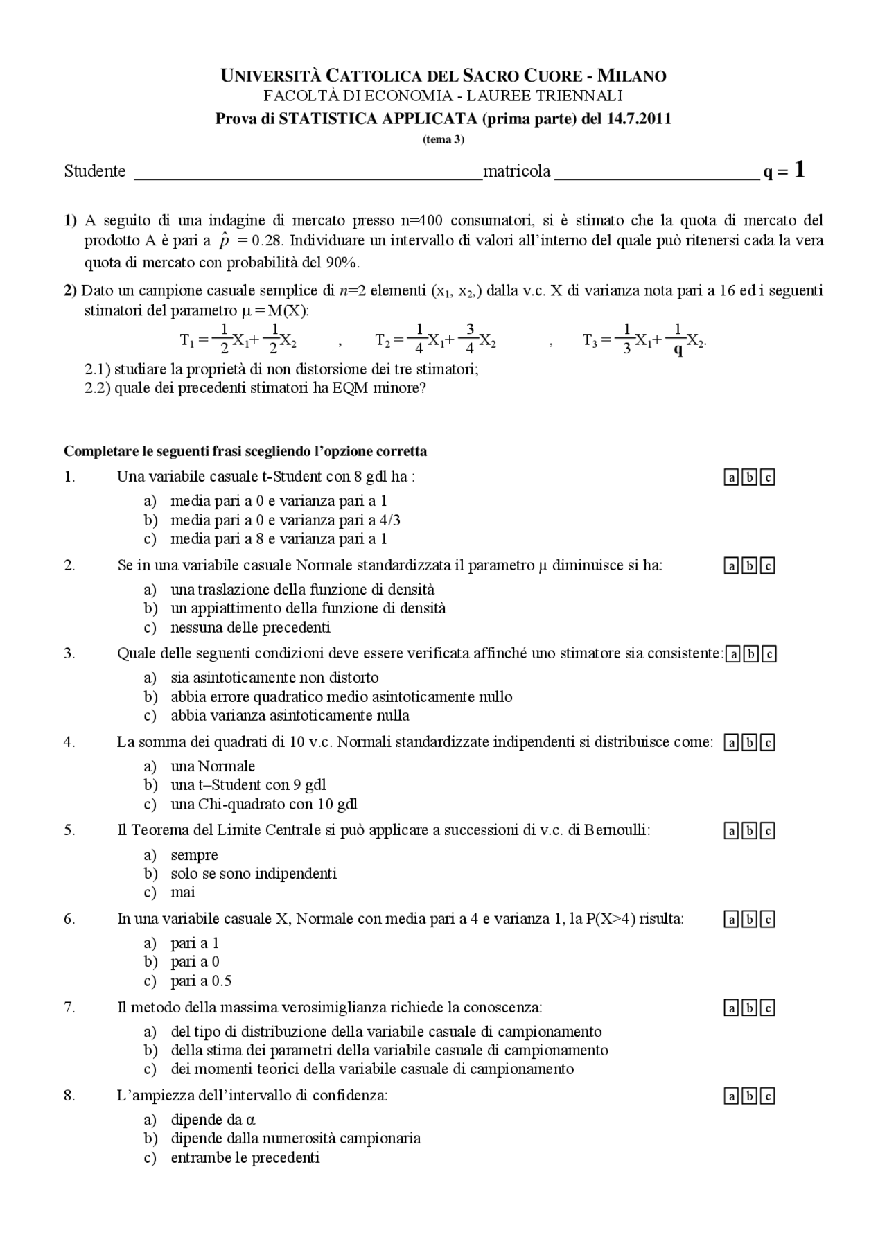 Temi d'esame statistica applicata - Docsity