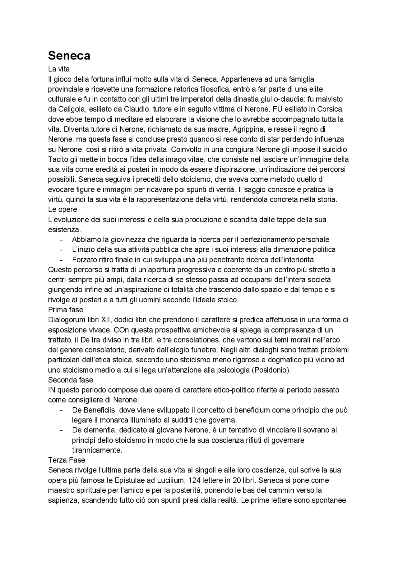 Seneca Riassunto E Stile Docsity