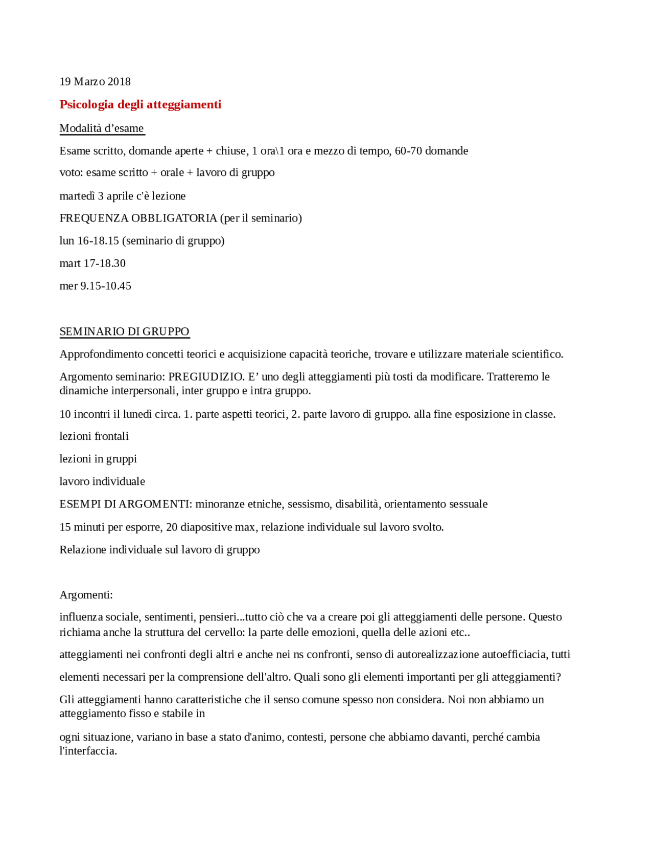 Psicologia Degli Atteggiamenti Appunti Docsity