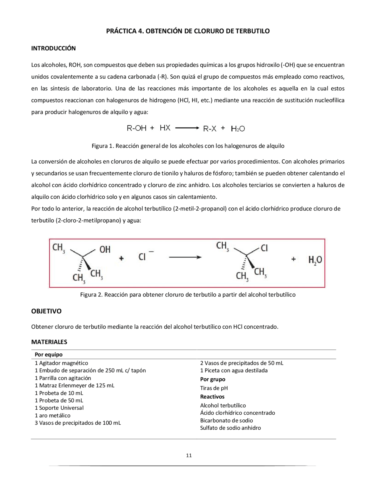SINTESIS DE CLORURO DE TERBUTILO INFORME san marcos - Docsity