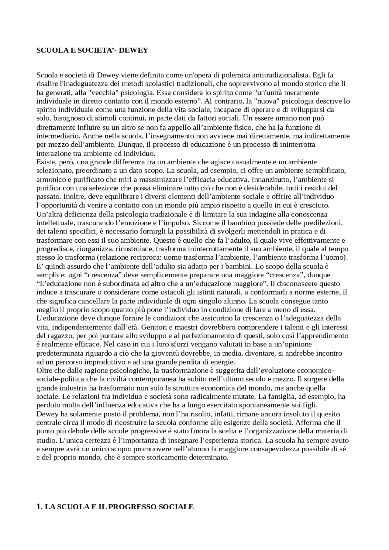 Scuola E Società Dewey Docsity