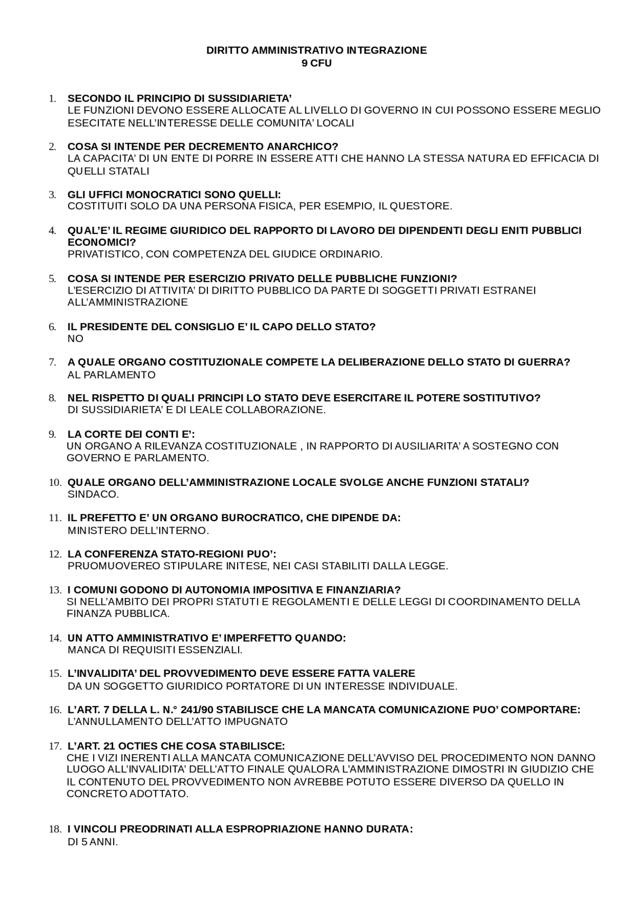 Diritto Amministrativo 9 Cfu Docsity