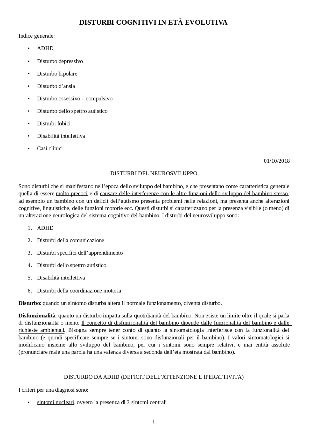 Disturbi Cognitivi In Età Evolutiva Docsity