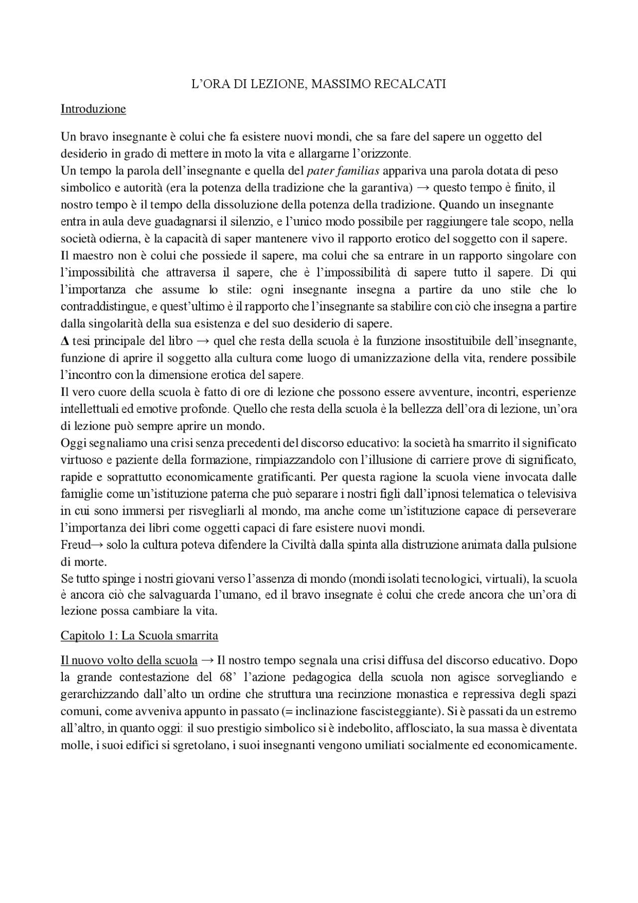 Lora Di Lezione Recalcati Docsity