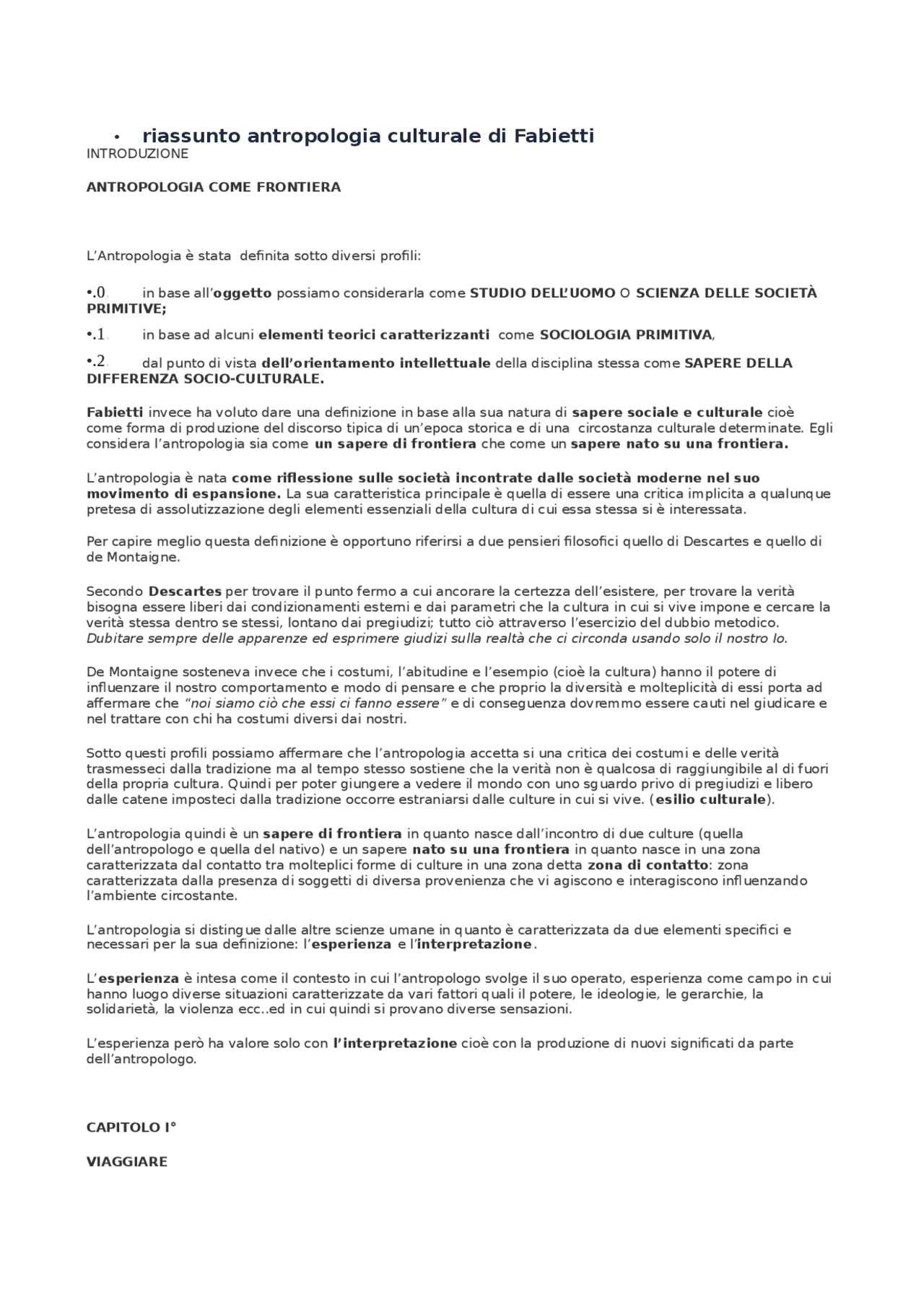Riassunto Antropologia Culturale Di Ugo Fabietti Docsity