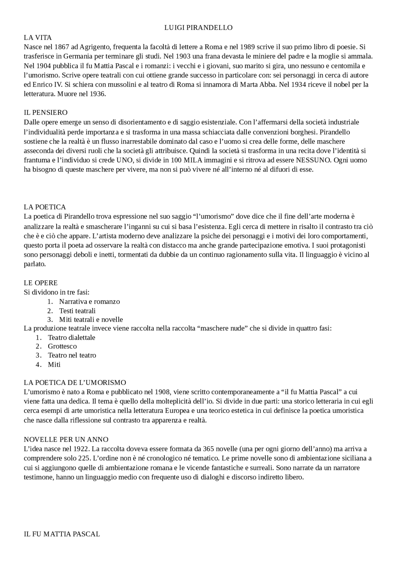 Pirandello e Svevo.... Vita, Poetica, Opere - Docsity