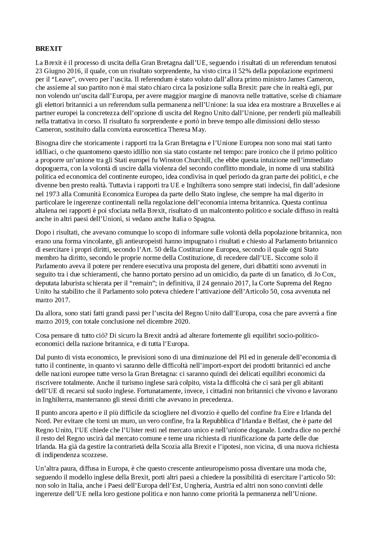 Tema Sulla Brexit 2019 Prove Svolte Di Maturità Di Italiano Docsity