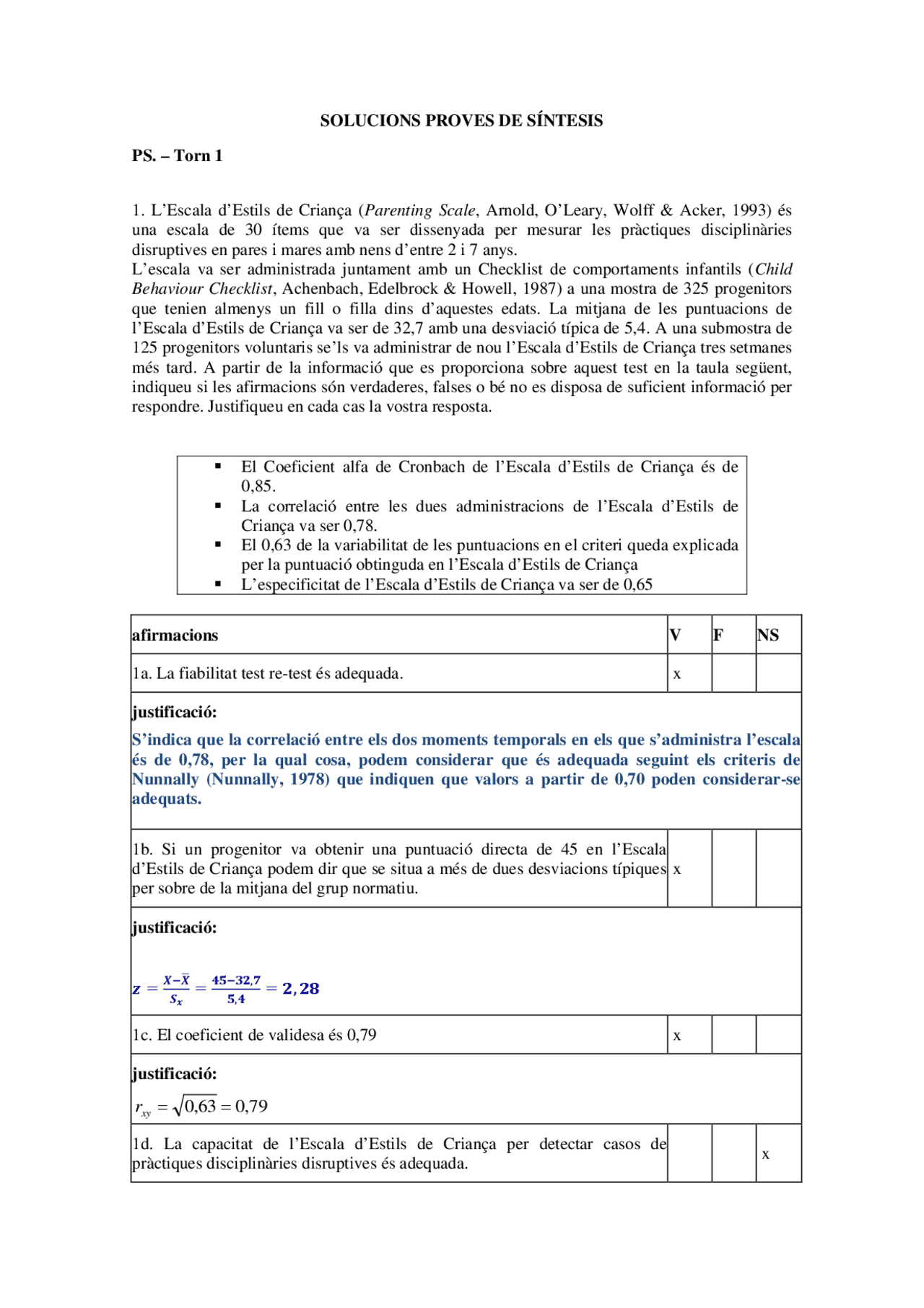 Solucions Ps Psicometria Primer Semestre Curs 2018 2019 Docsity