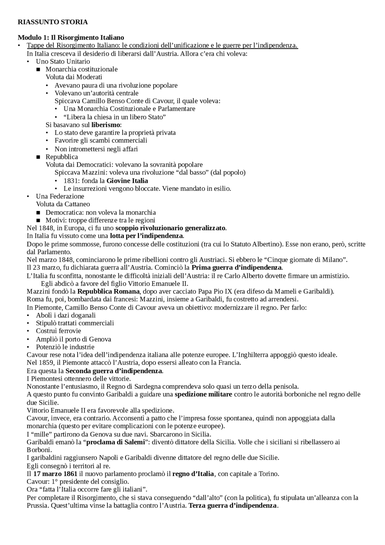 Riassunto Completo Di Storia Docsity