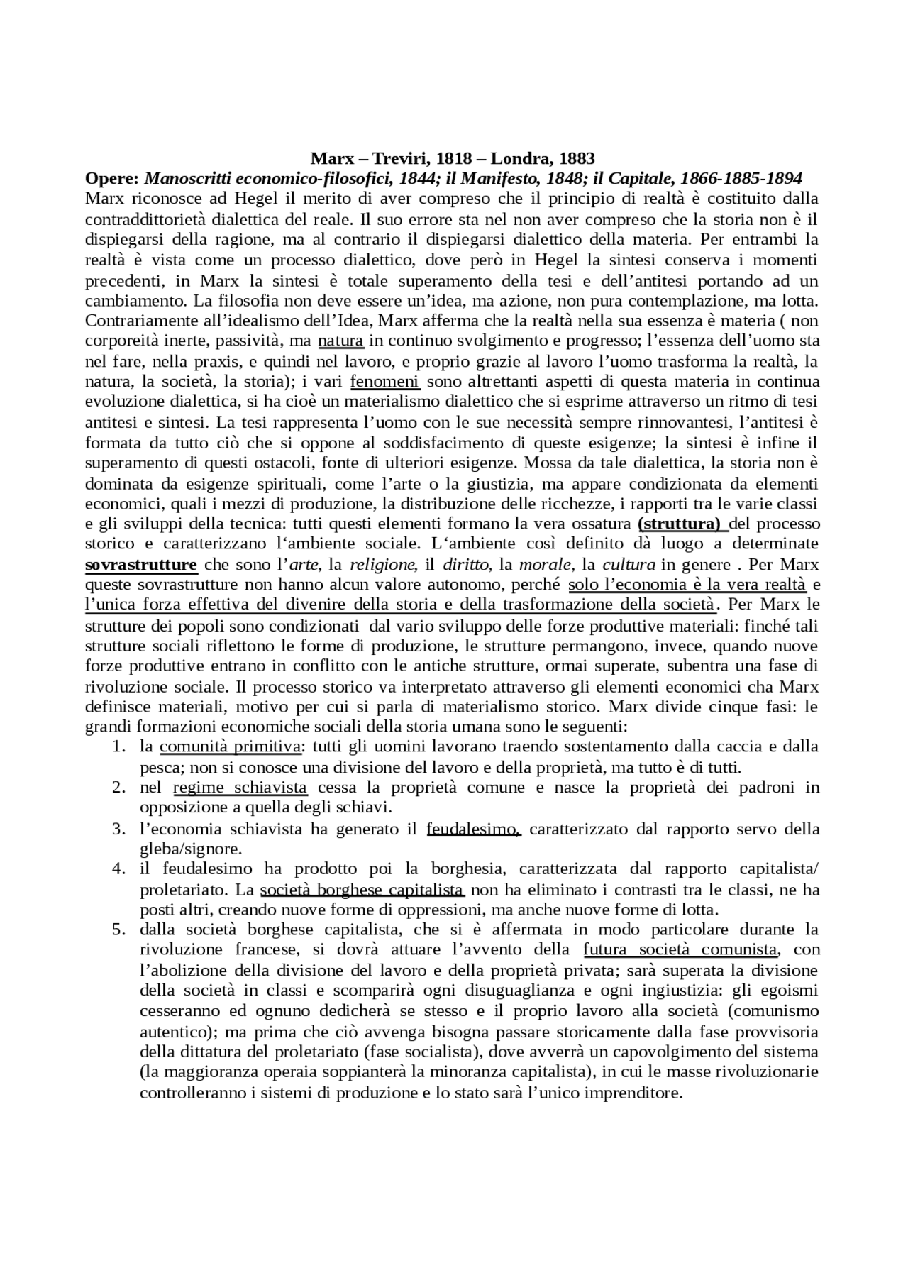 Karl Marx Appunti E Sbornie Docsity